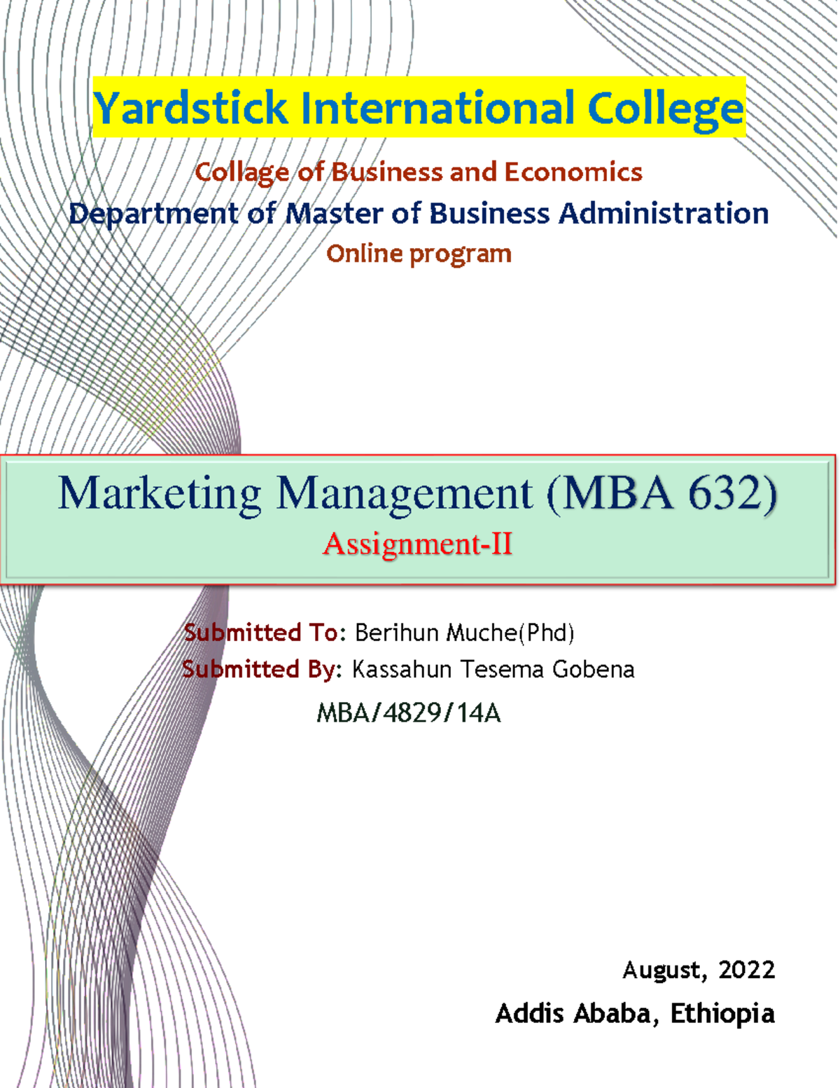 Marketing Management Assignment II - Yardstick International College ...