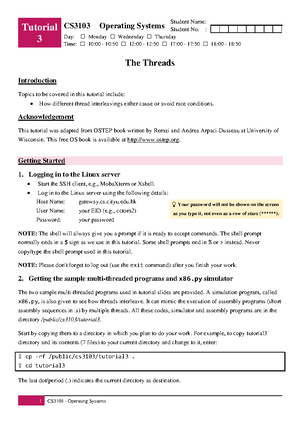 CS3103 2021B tut2a - CS3103 Operating Systems Tutorial 2 Answer: Step 1: Fetch the first ...