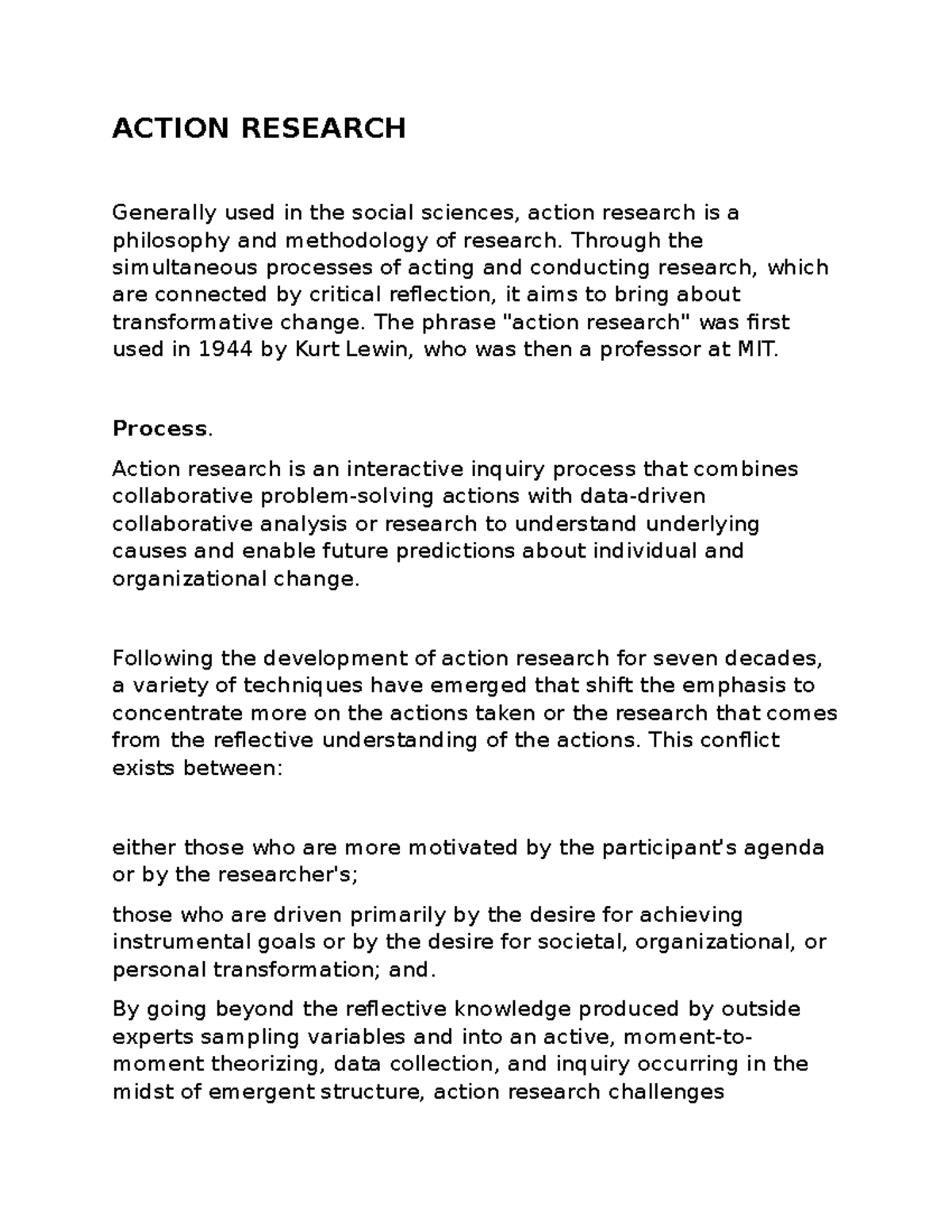 Action Research - ACTION RESEARCH Generally used in the social sciences ...