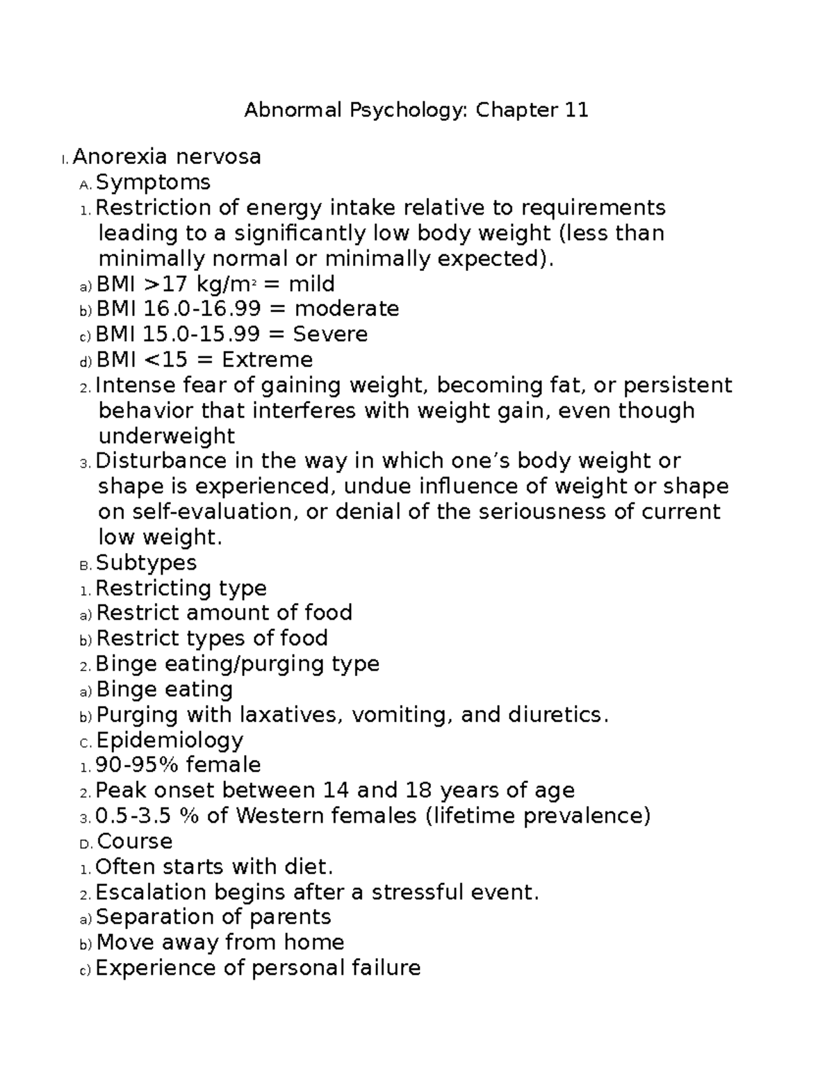 Abnormal Pyschology Chapter 11 - Abnormal Psychology: Chapter 11 I ...