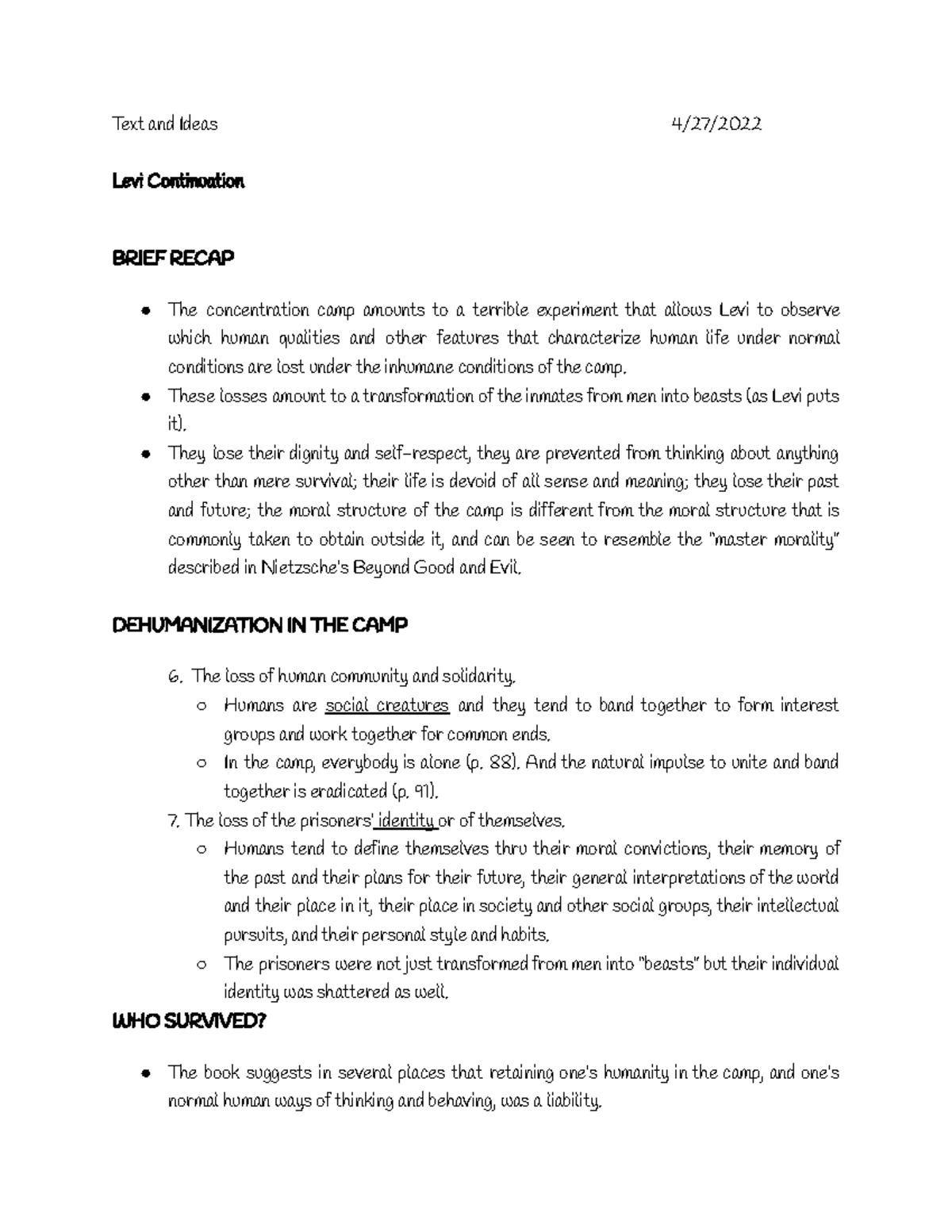 Text and Ideas 4 27 2022 - Text and Ideas 4/27/ Levi Continuation BRIEF ...