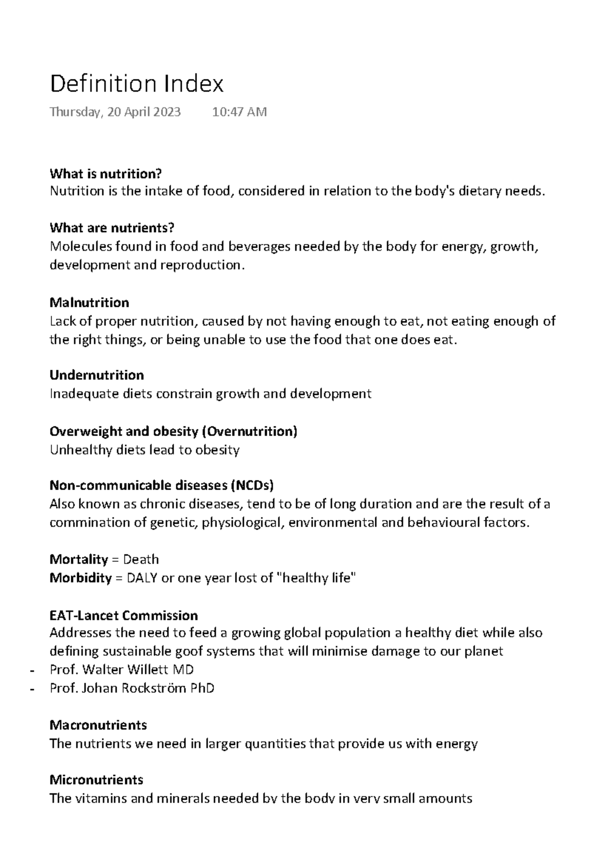 Definition Index - What is nutrition? Nutrition is the intake of food ...