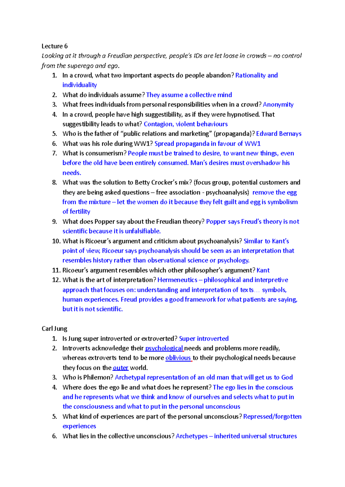 Lecture 6 - Study guide - Lecture 6 Looking at it through a Freudian ...