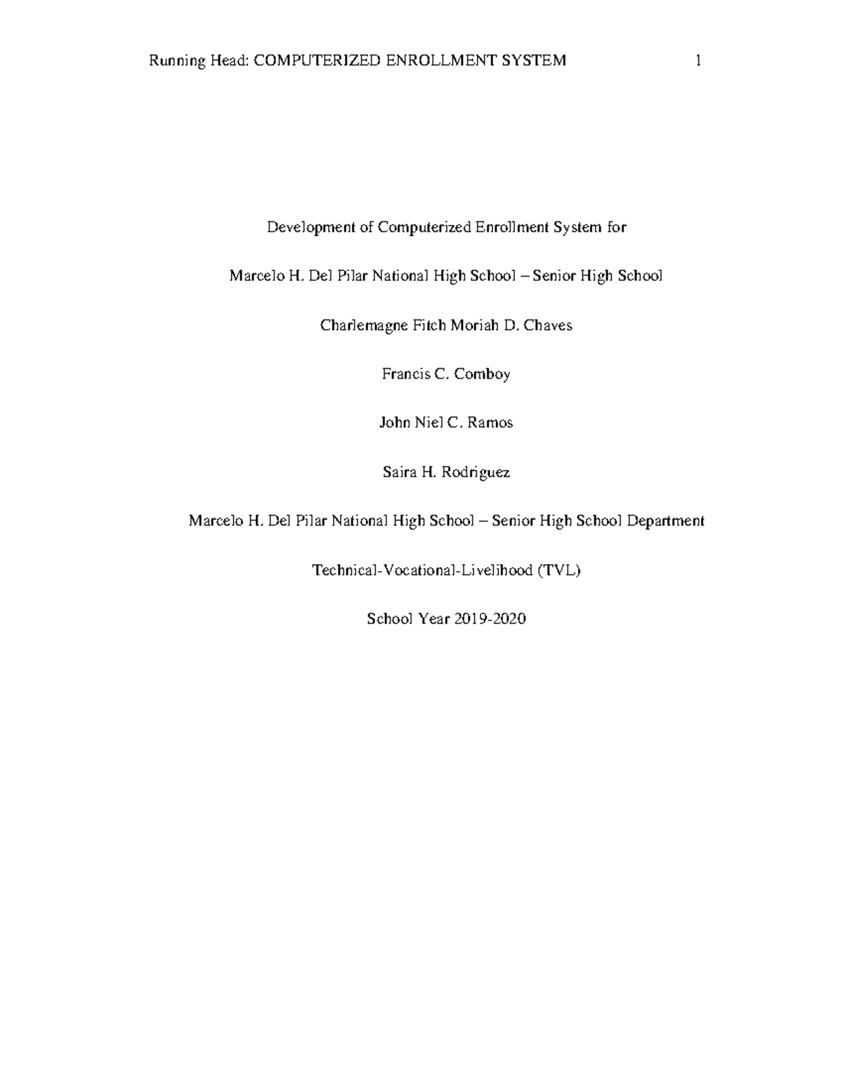 Development of Computerized Enrollment System for Mhpnhs SHS 1 ...