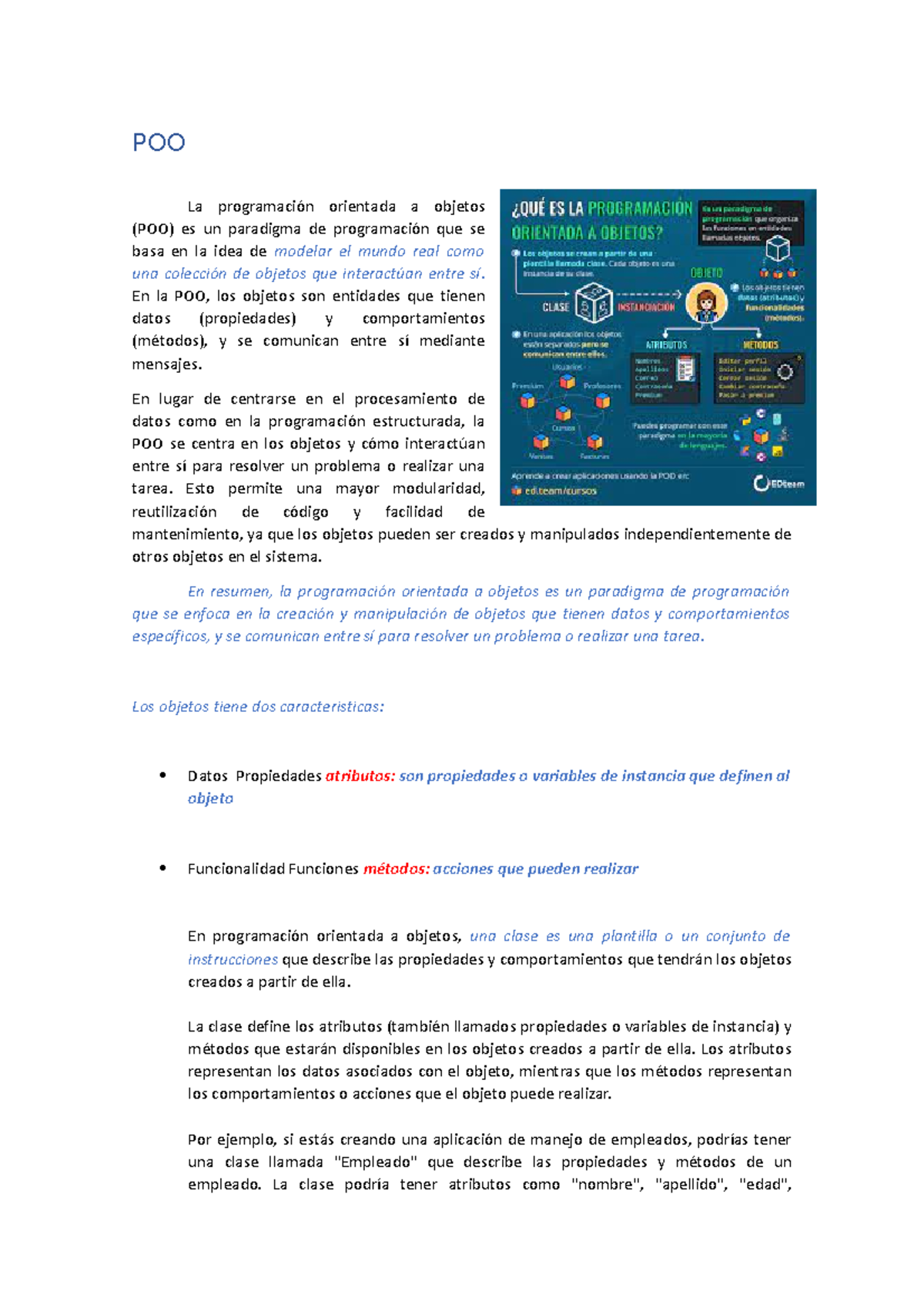 Apuntes 0 (POO) - POO La programación orientada a objetos (POO) es un ...