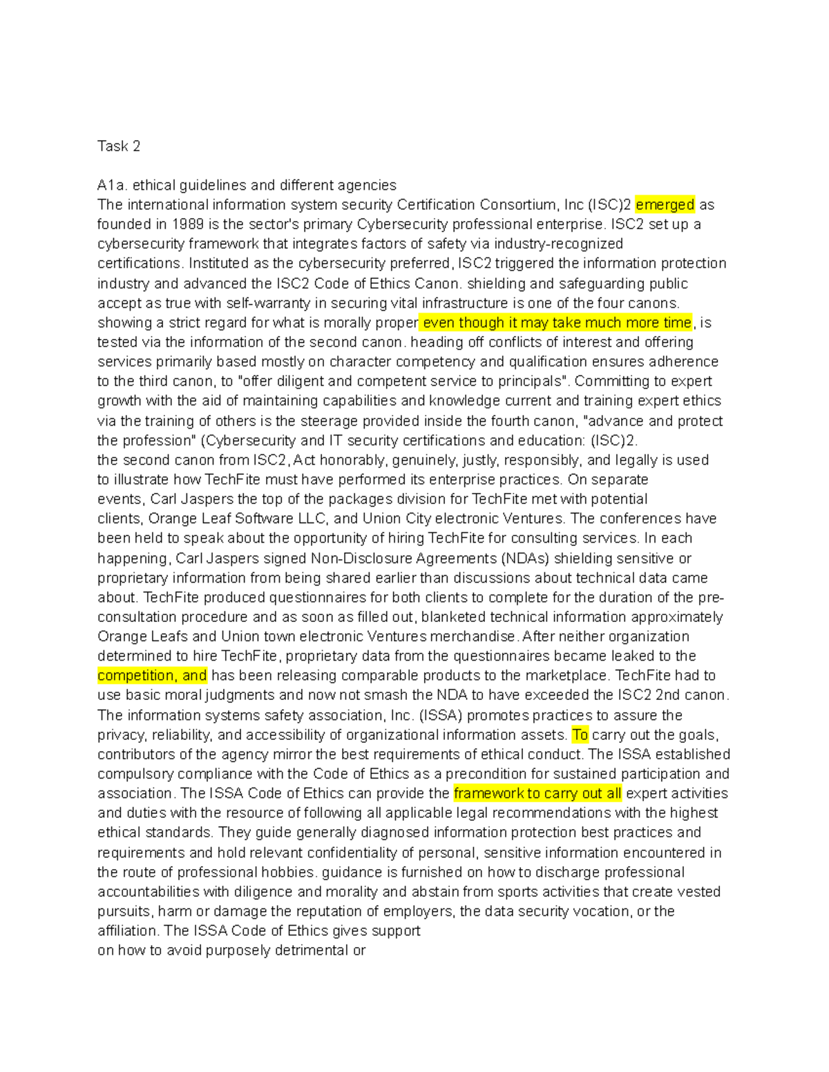 C841 Last Task (Revised) - Task 2 A1a. ethical guidelines and different ...