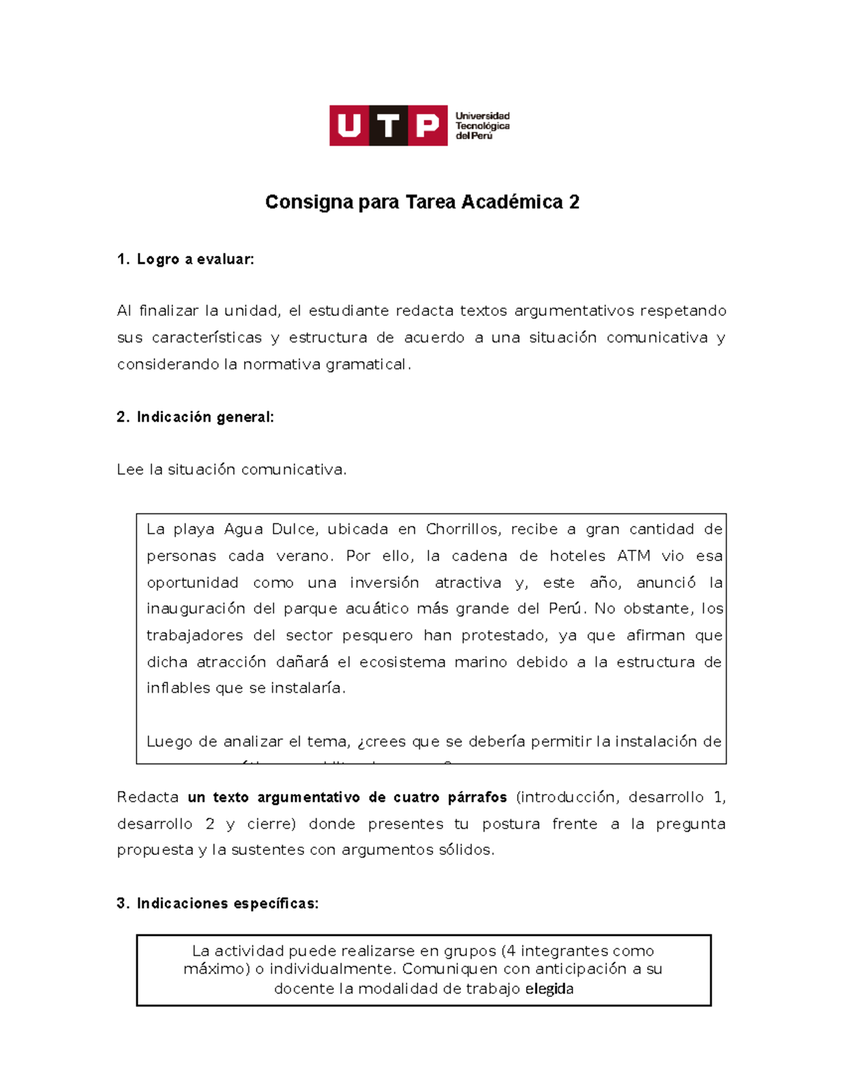 Tareaacademica 2 Pcbkhl - Consigna para Tarea Académica 2 1. Logro a evaluar: Al finalizar la ...