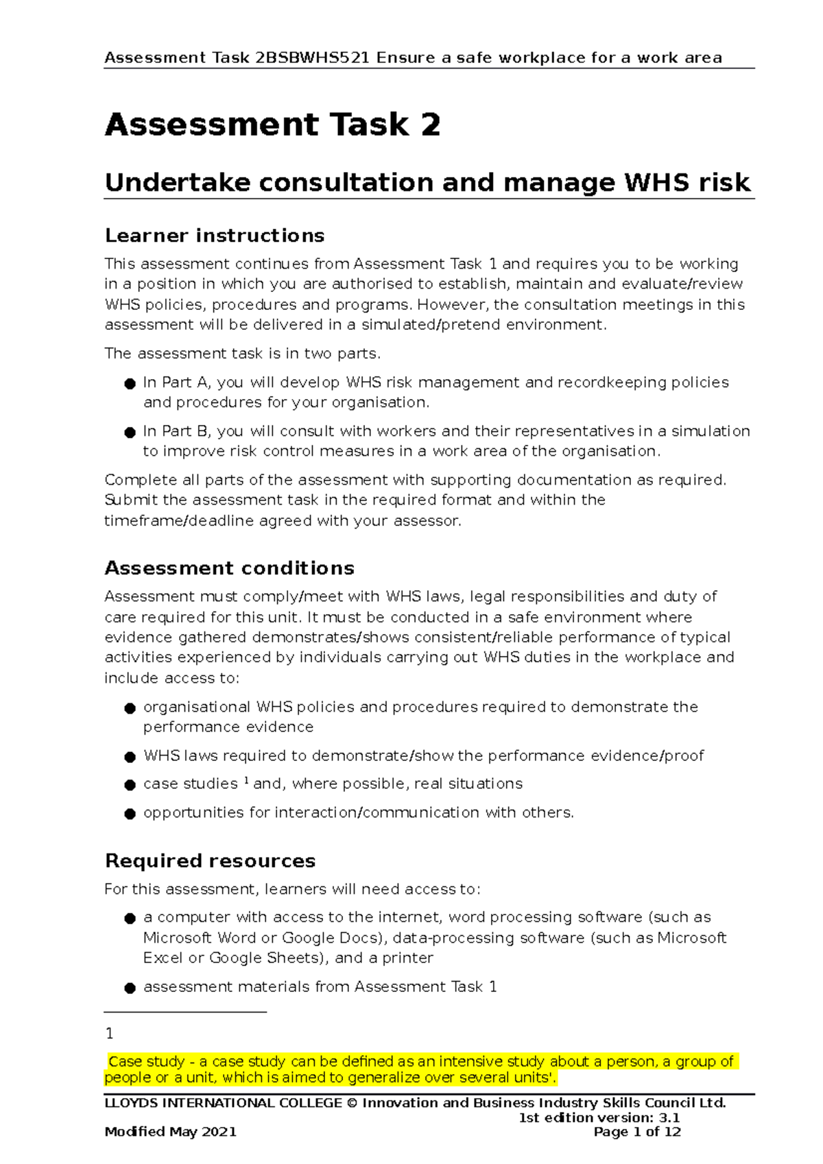 Bsbwhs 521 - Assessment Task 2 V3 - Assessment Task 2 Undertake ...