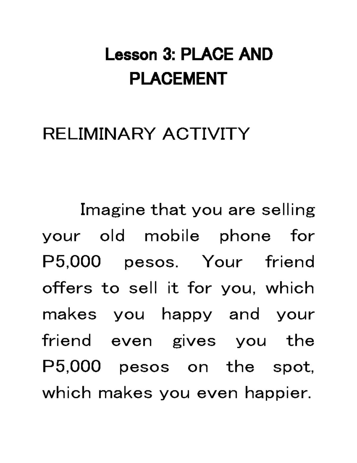 Lesson 3 - Place AND Placement - Lesson 3: PLACE AND PLACEMENT ...