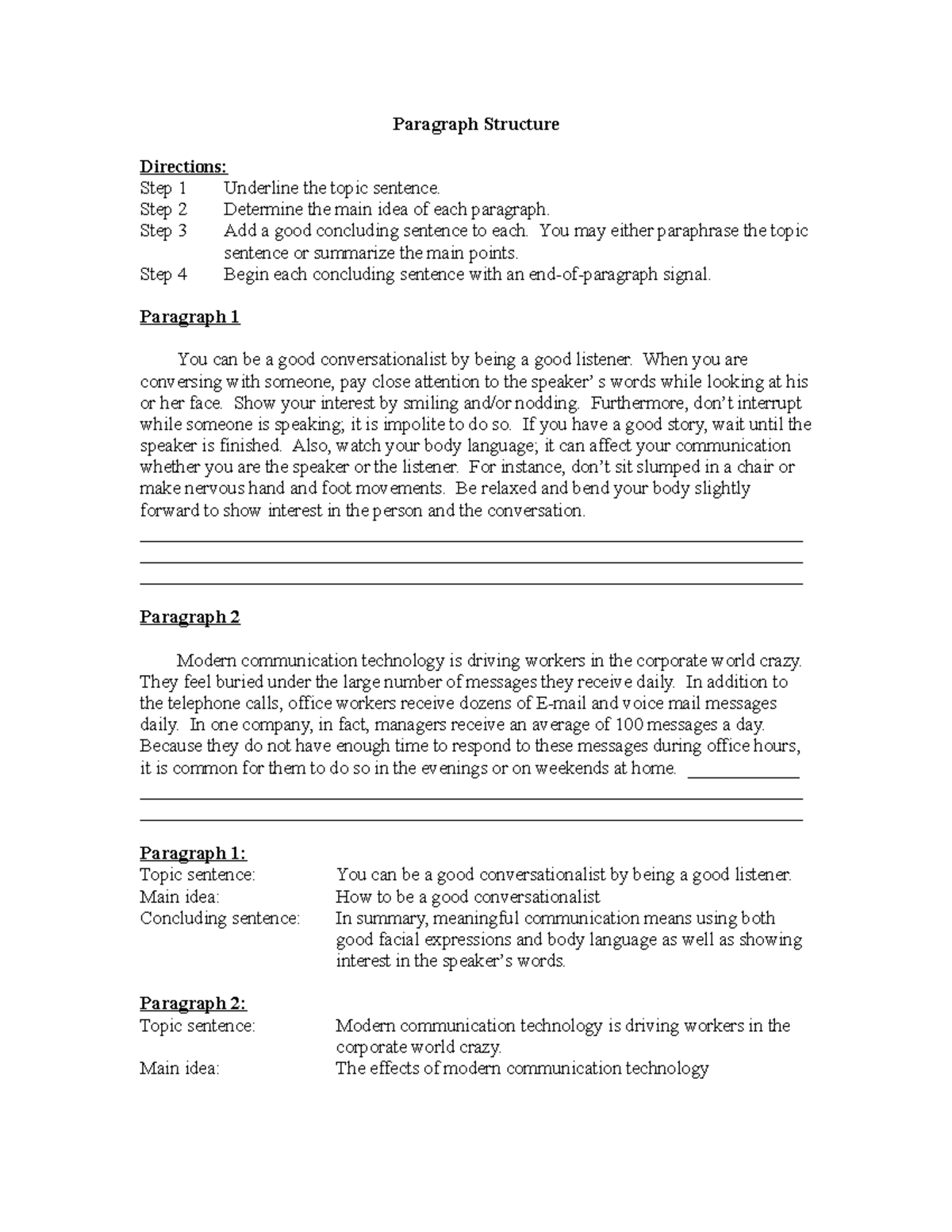 Paragraph Structure by Saiwaroon - Paragraph Structure Directions: Step ...