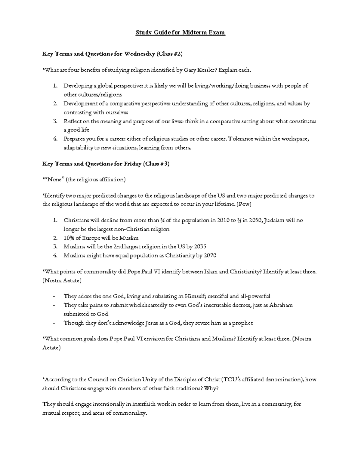 Lecture Notes - Midterm Exam Study Guide - Key Terms and Questions for ...