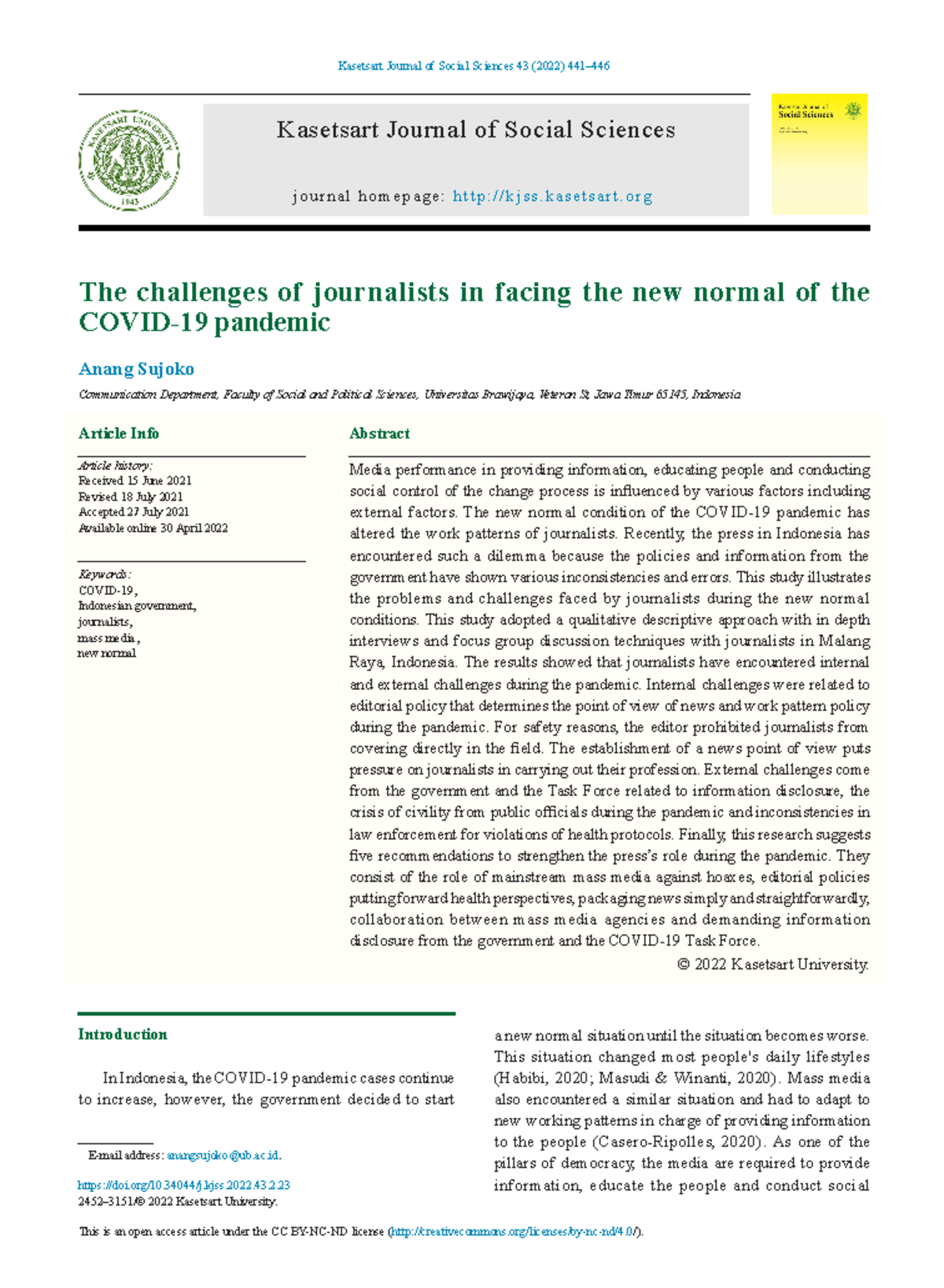 Article - sdasdasdasd - Kasetsart Journal of Social Sciences 43 (2022 ...