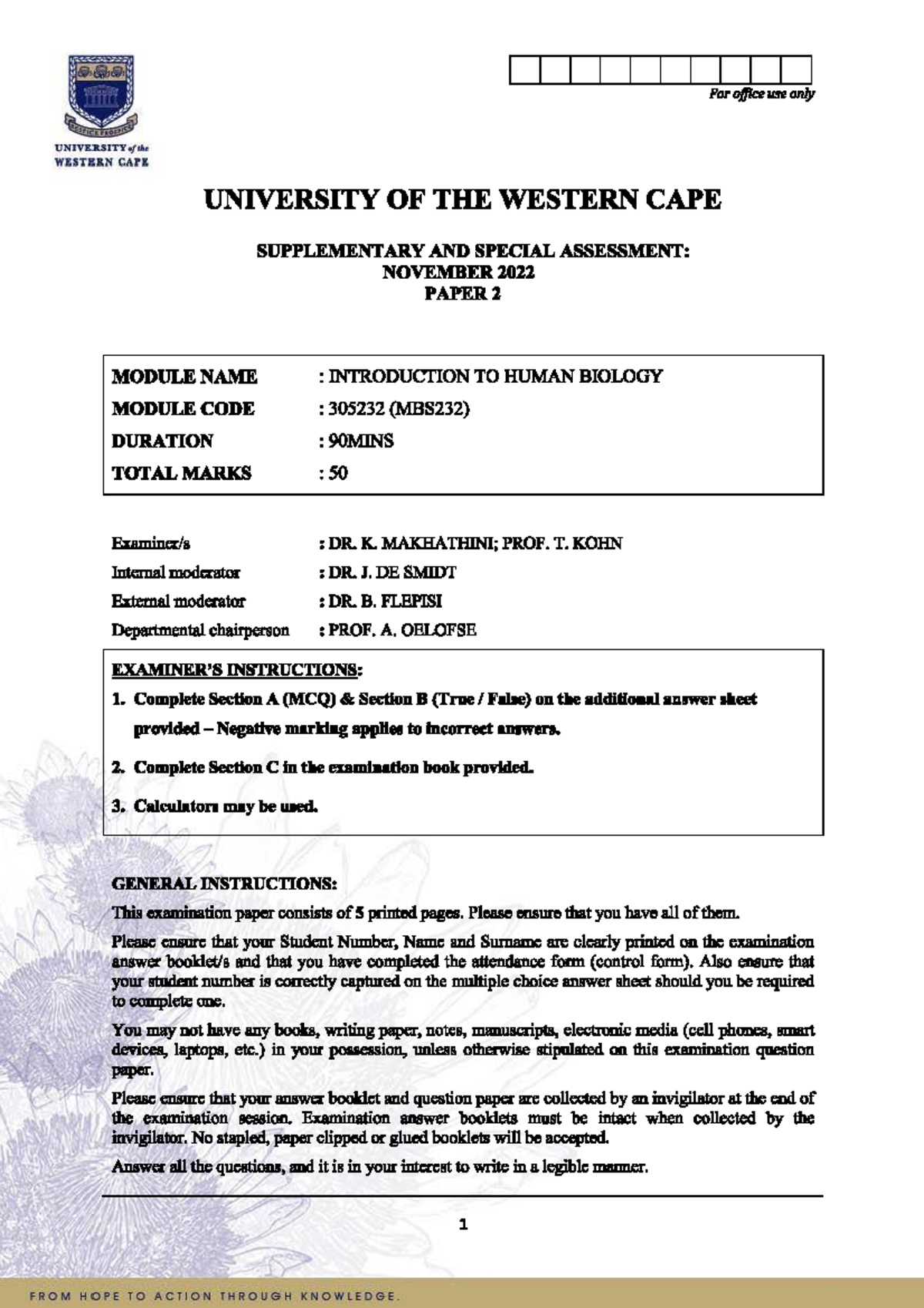 MBS 232 2022 11 SU SP P2 - medical biosciences paper 2 final ...