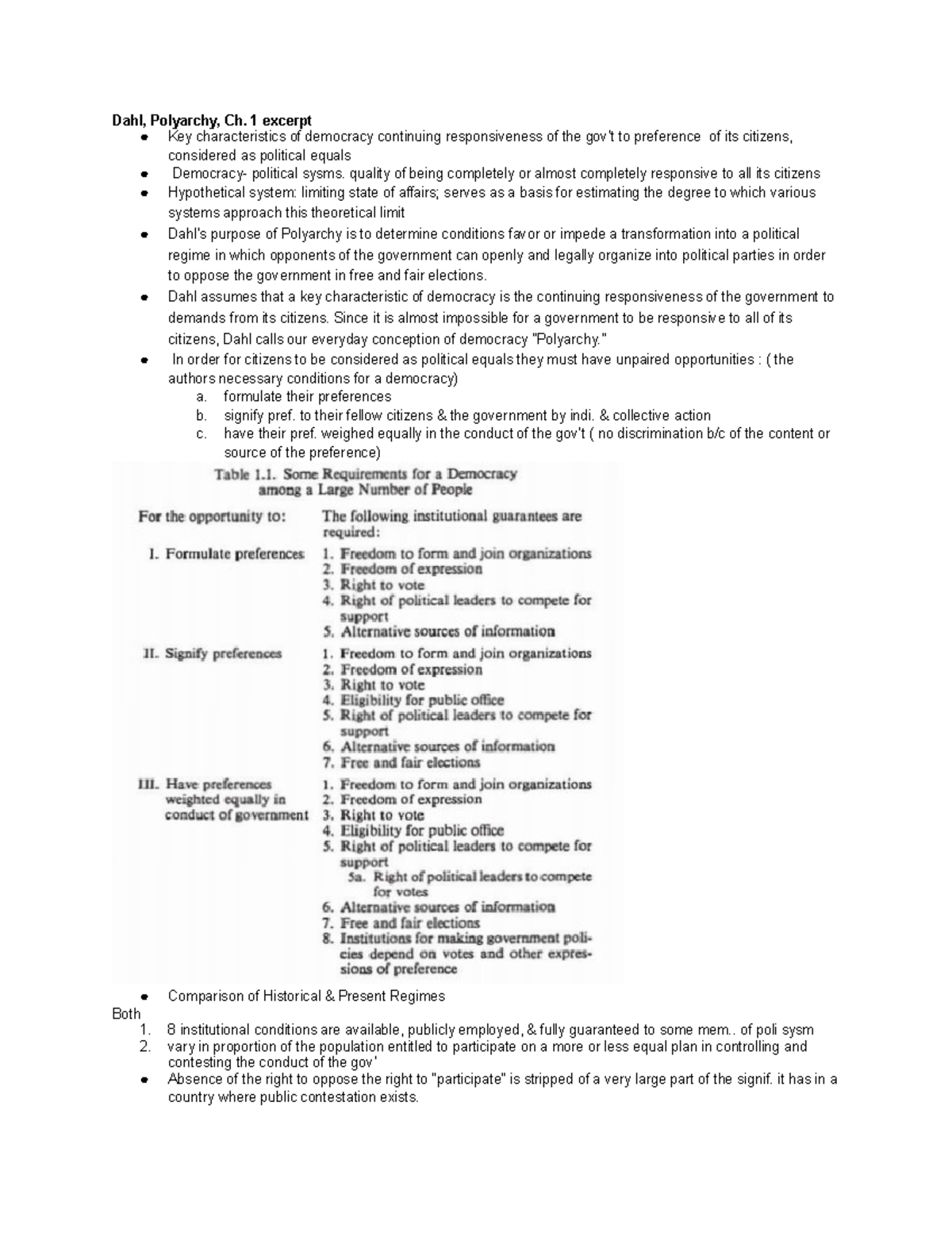 9-11 Excerp - LECTURE NOTES - Dahl, Polyarchy, Ch. 1 excerpt Key ...