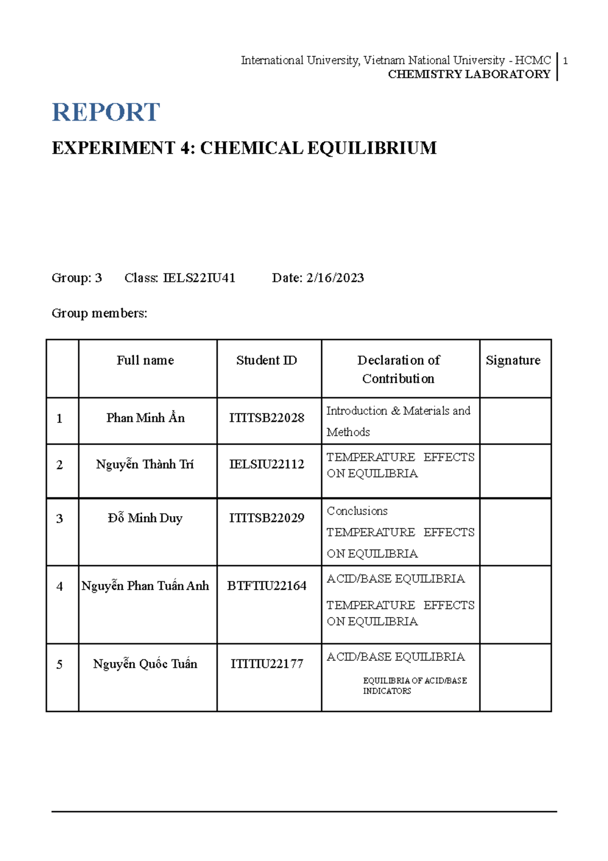 Lab Report Experiment Chemical Equilibrium at Abigail Mathy blog