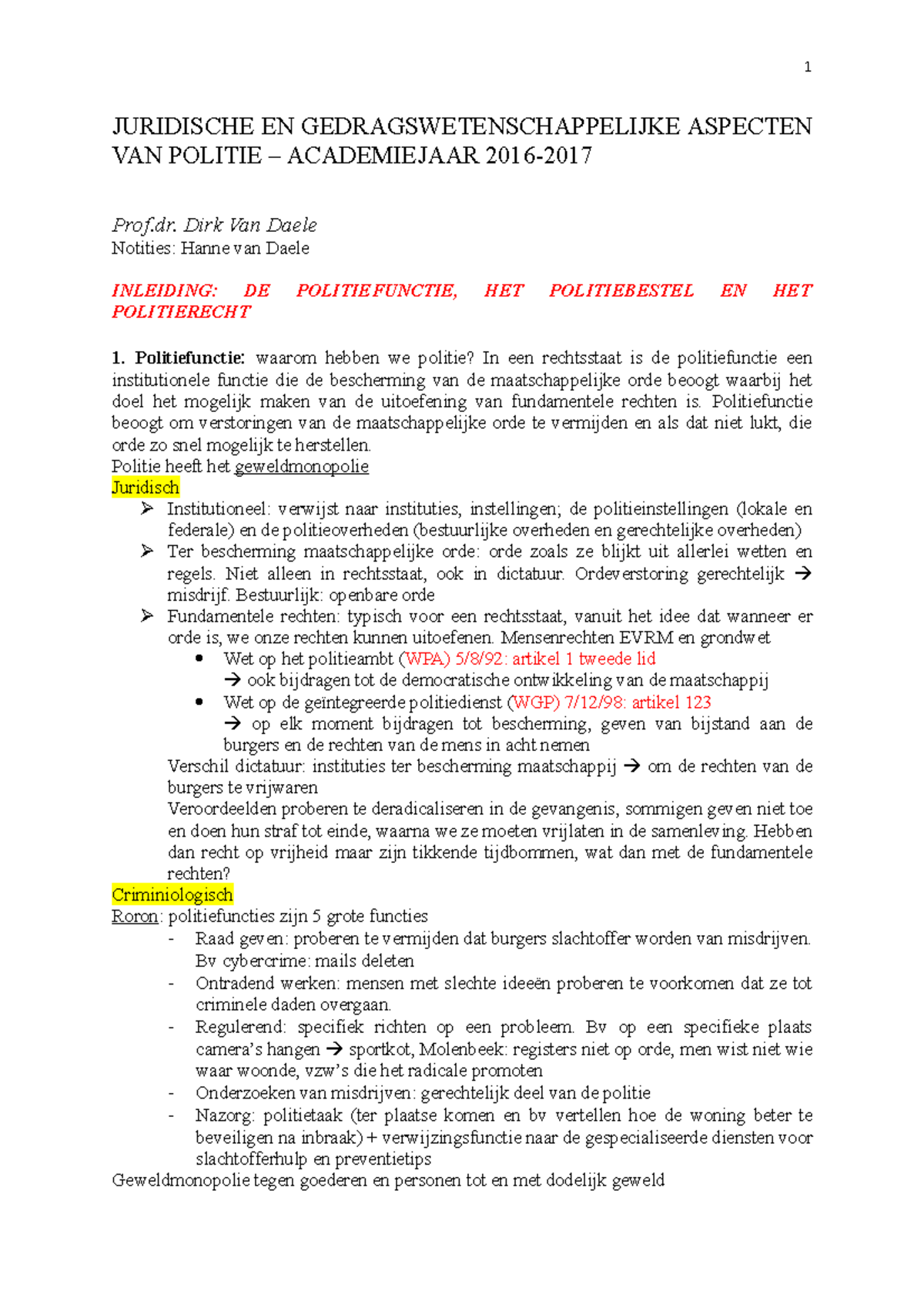 Juridische en gedragswetenschappelijke aspecten van de politie - 1 ...