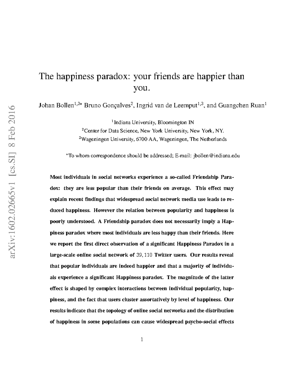 1602 - The happiness paradox: your friends are happier than you. Johan ...