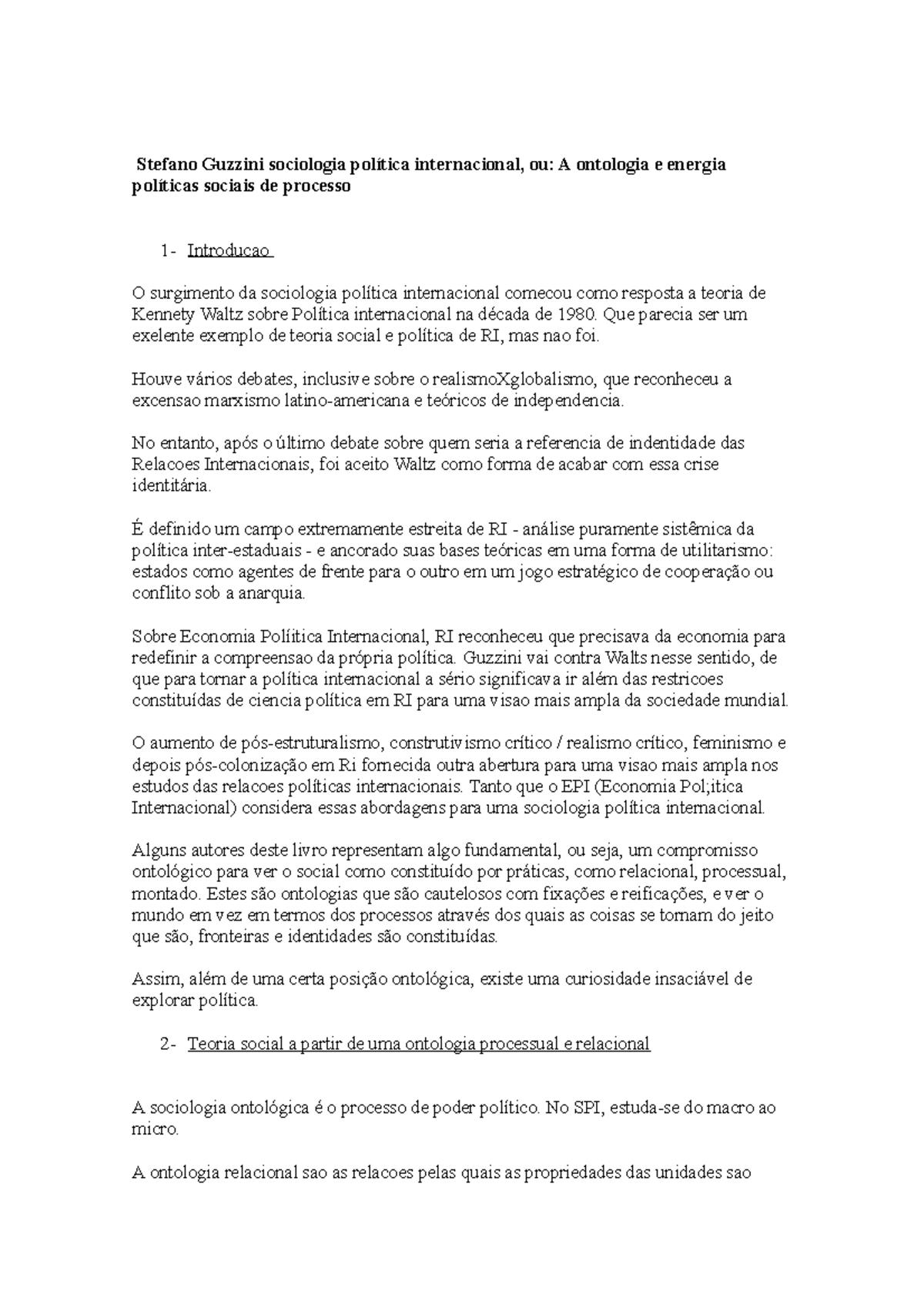 Resumo Guzzini - Sociologia das Relações Internacionais - Stefano ...