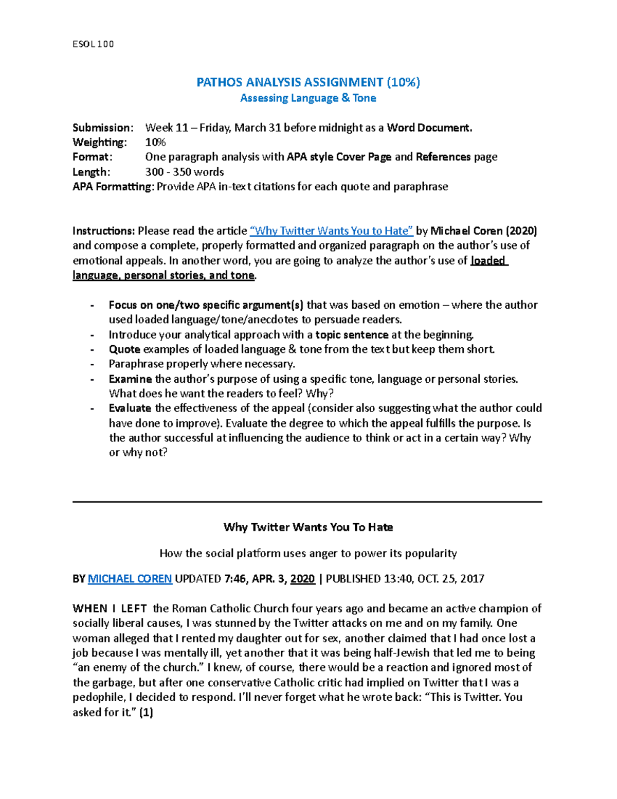 Pathos Analysis Assignment Instructions - PATHOS ANALYSIS ASSIGNMENT ...