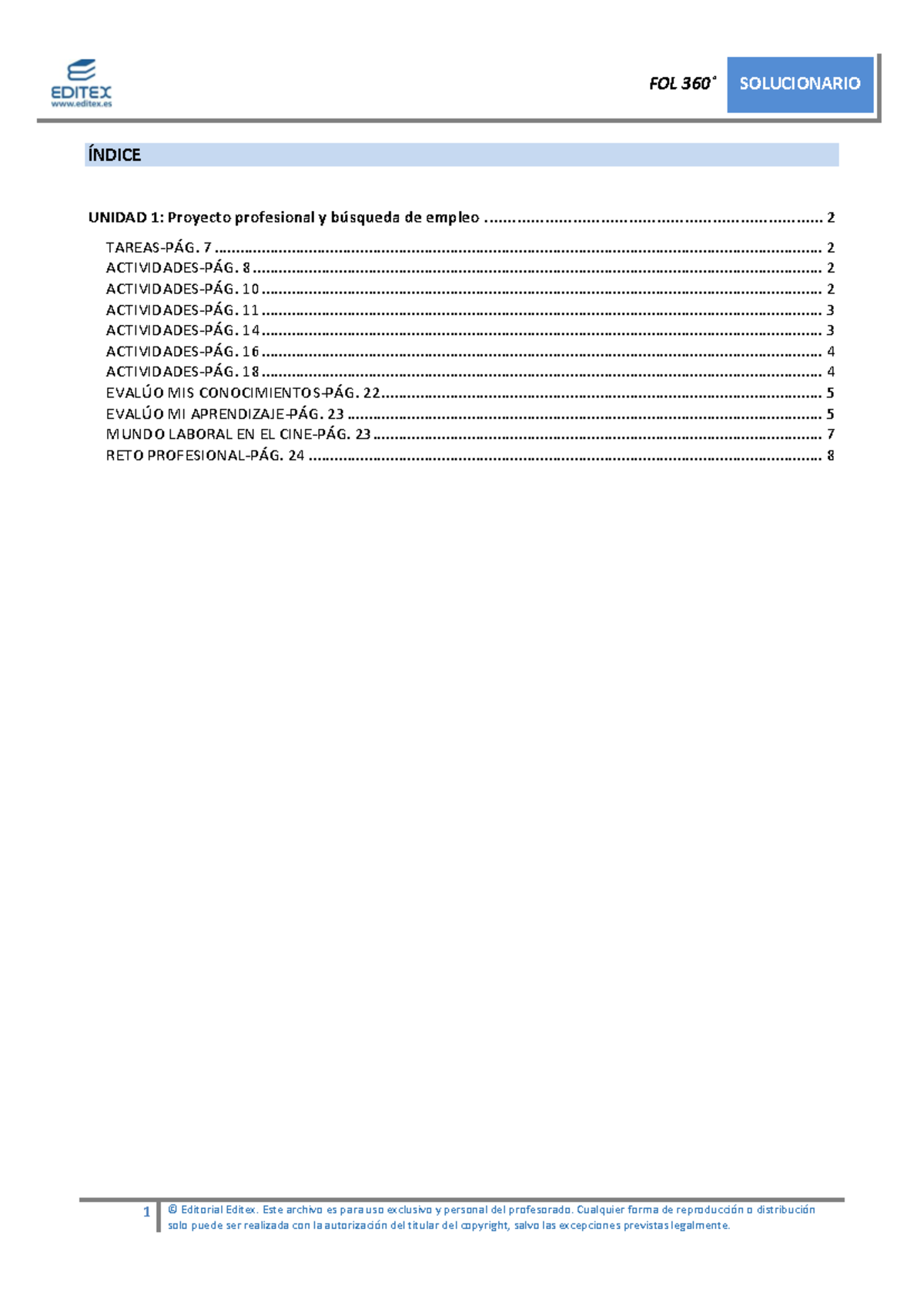 Solucionario FOL360 2023 UD01 - 1 © Editorial Editex. Este archivo es para uso exclusivo y ...
