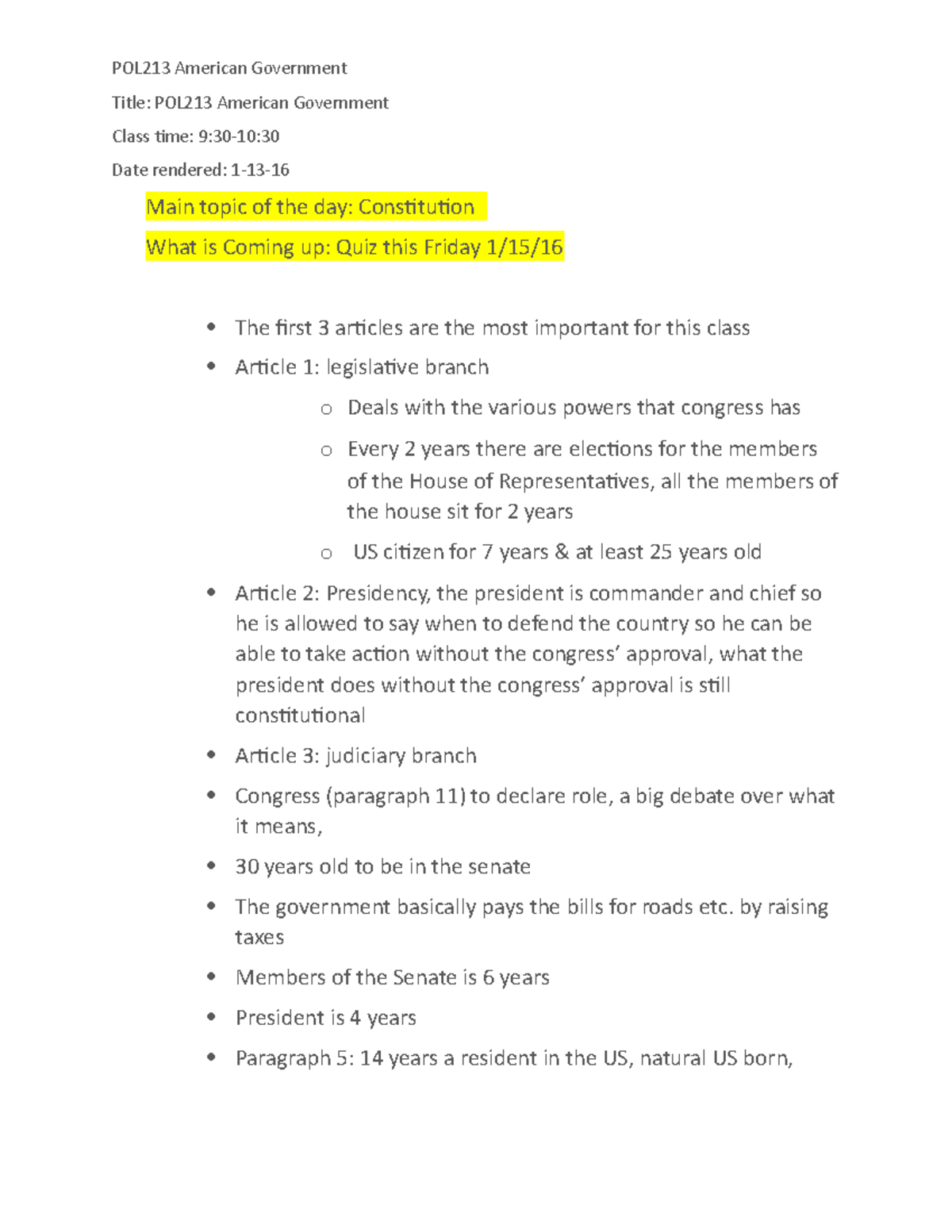 POL213 American Government - POL213 American Government Title: POL213 ...