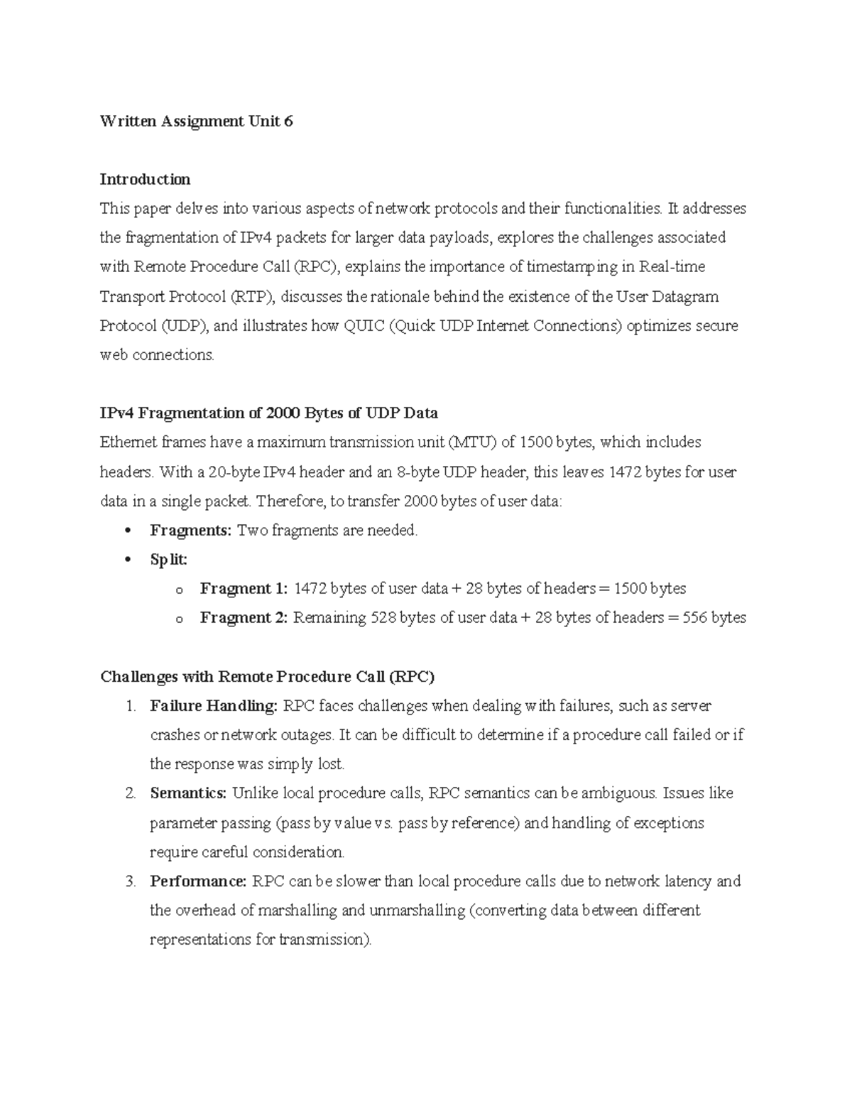 Written Assignment Unit 6 It Addresses The Fragmentation Of Ipv4 Packets For Larger Data