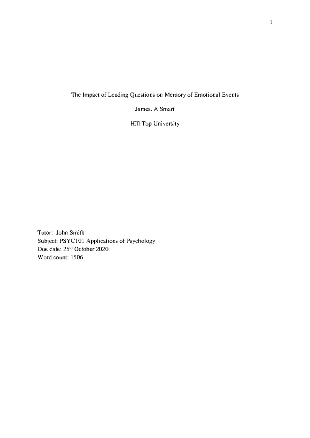 Lab report example - false memory-7th edition - The Impact of Leading ...