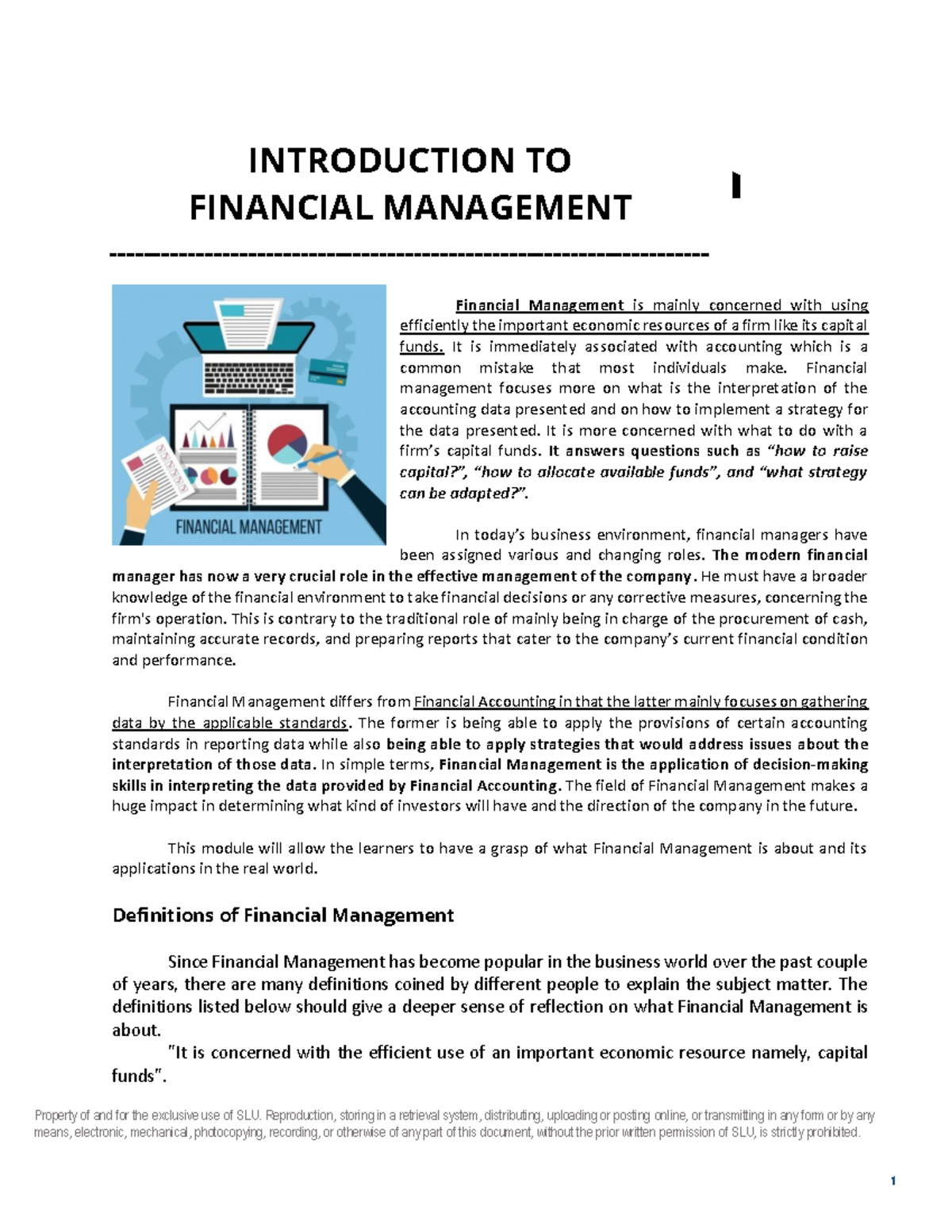 FIN MAN Module 1 - INTRODUCTION TO FINANCIAL MANAGEMENT - Property of ...