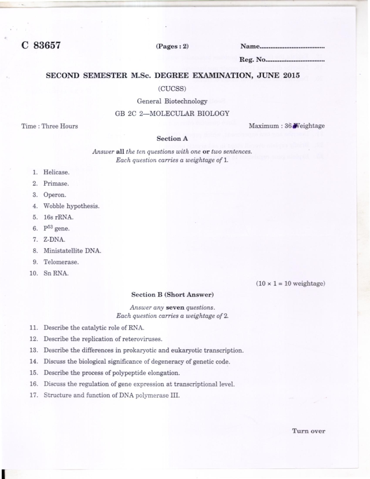 Molecular Biology-2015- Previous question paper - General biotechnology ...