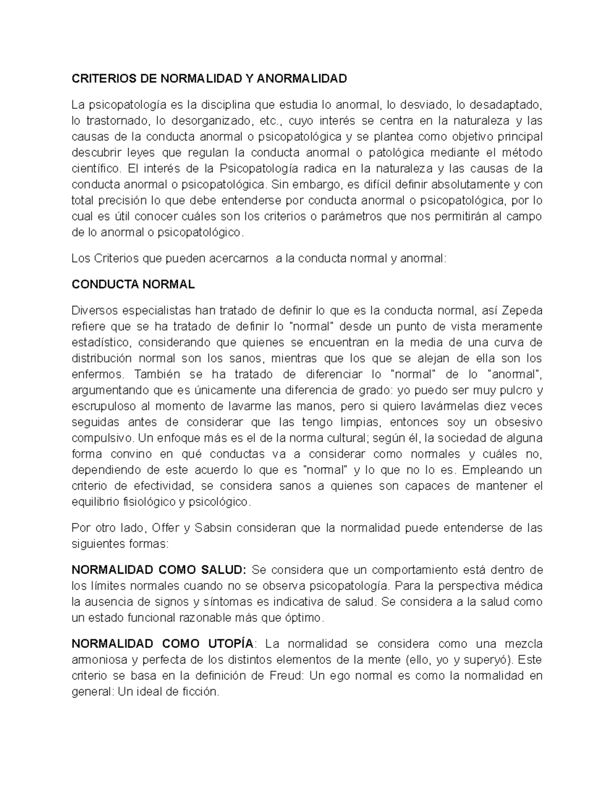 Criterios DE Normalidad Y Anormalidad - CRITERIOS DE NORMALIDAD Y ...