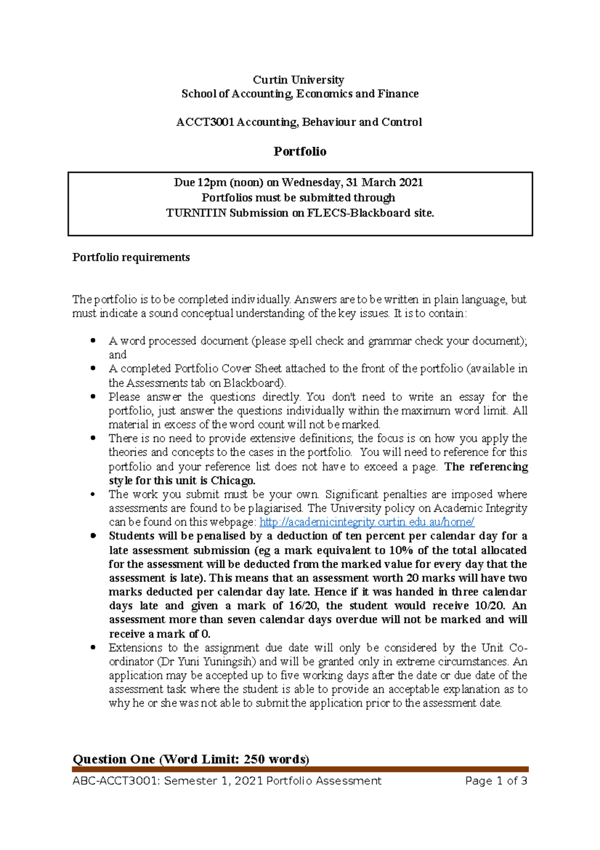 Portfolio Question Semester 1 2021 - Curtin University School of ...