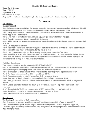 Chemistry Lab Report 3 103 - Chemistry 103 Laboratory Report Name ...