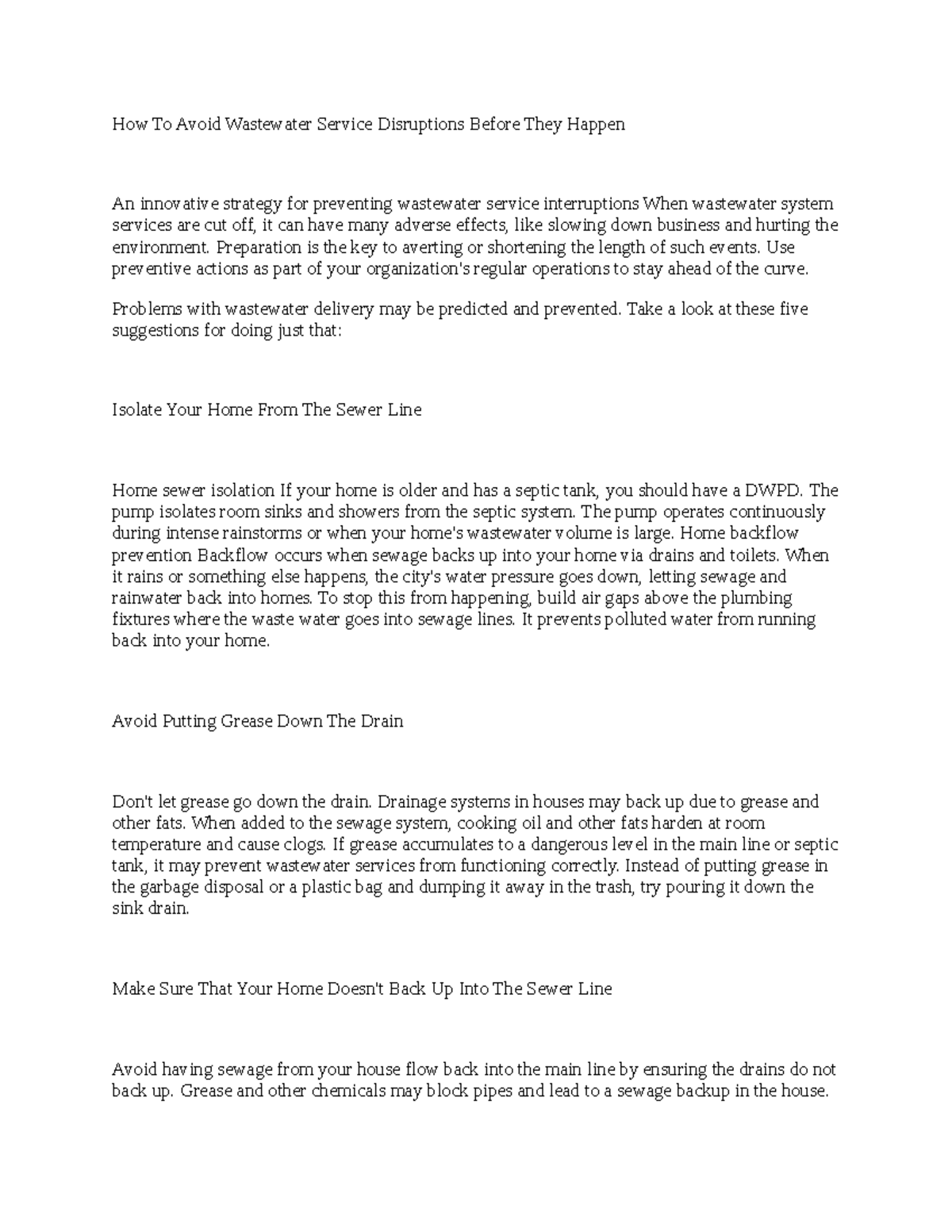 change dimation - How To Avoid Wastewater Service Disruptions Before ...