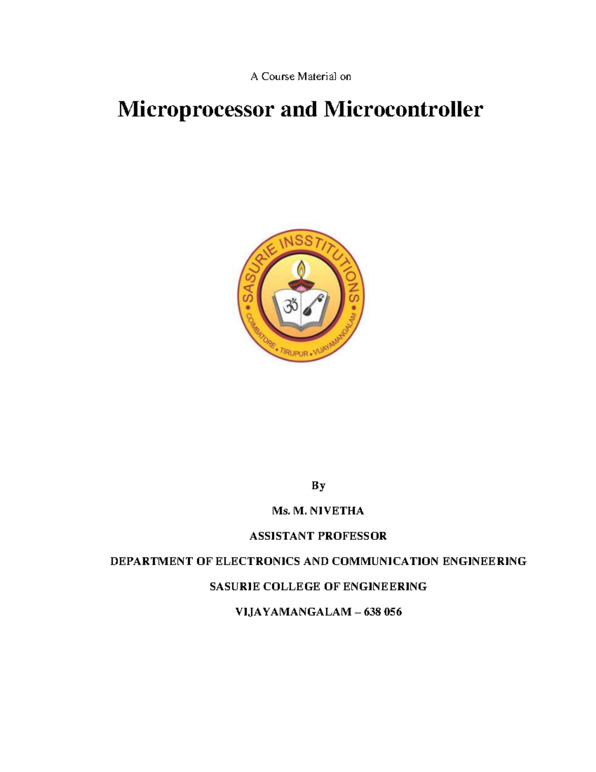 EE6502 Microprocessors and Microcontrollers - A Course Material on Microprocessor and - Studocu