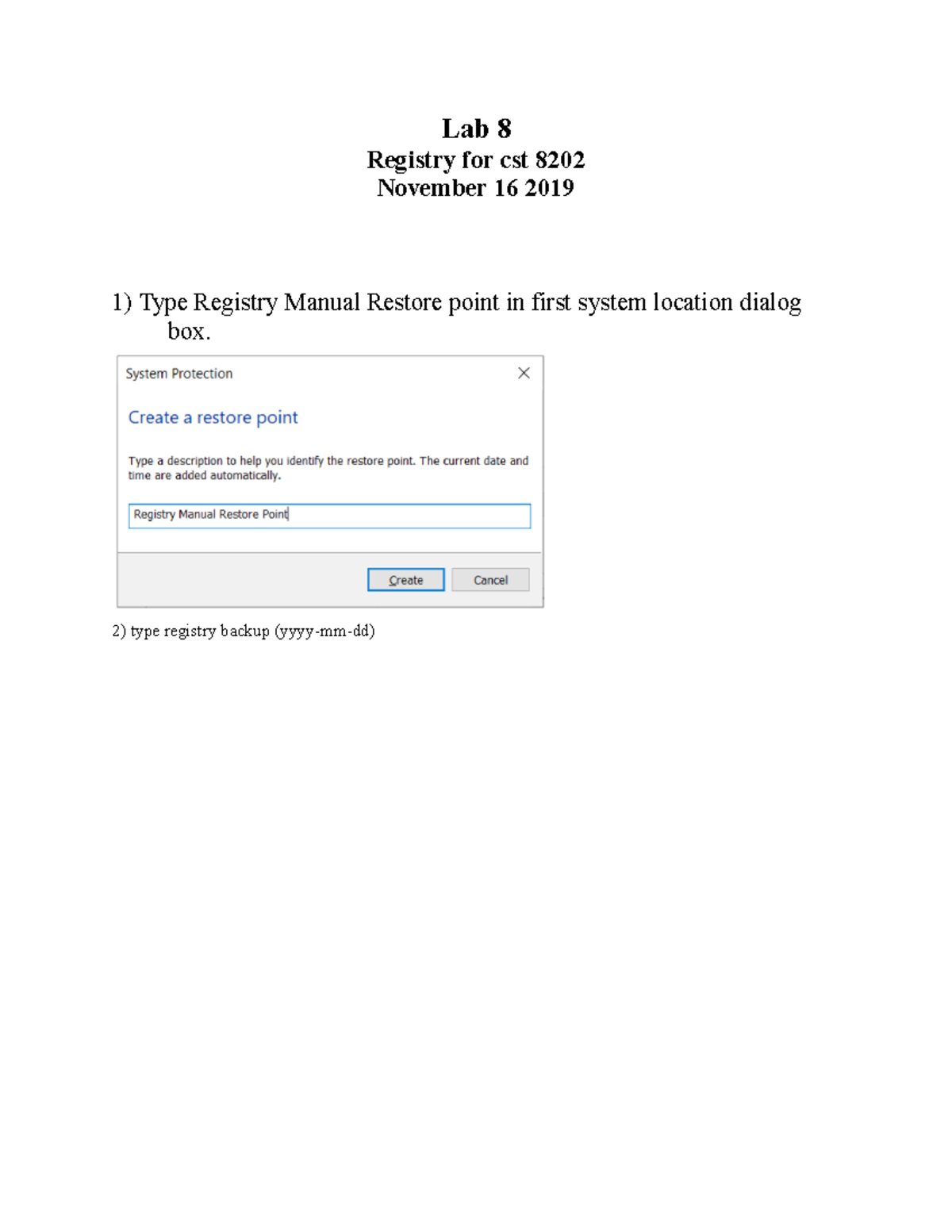 Lab 8 Registry FOR CST 8202 - Lab 8 Registry for cst 8202 November 16 ...
