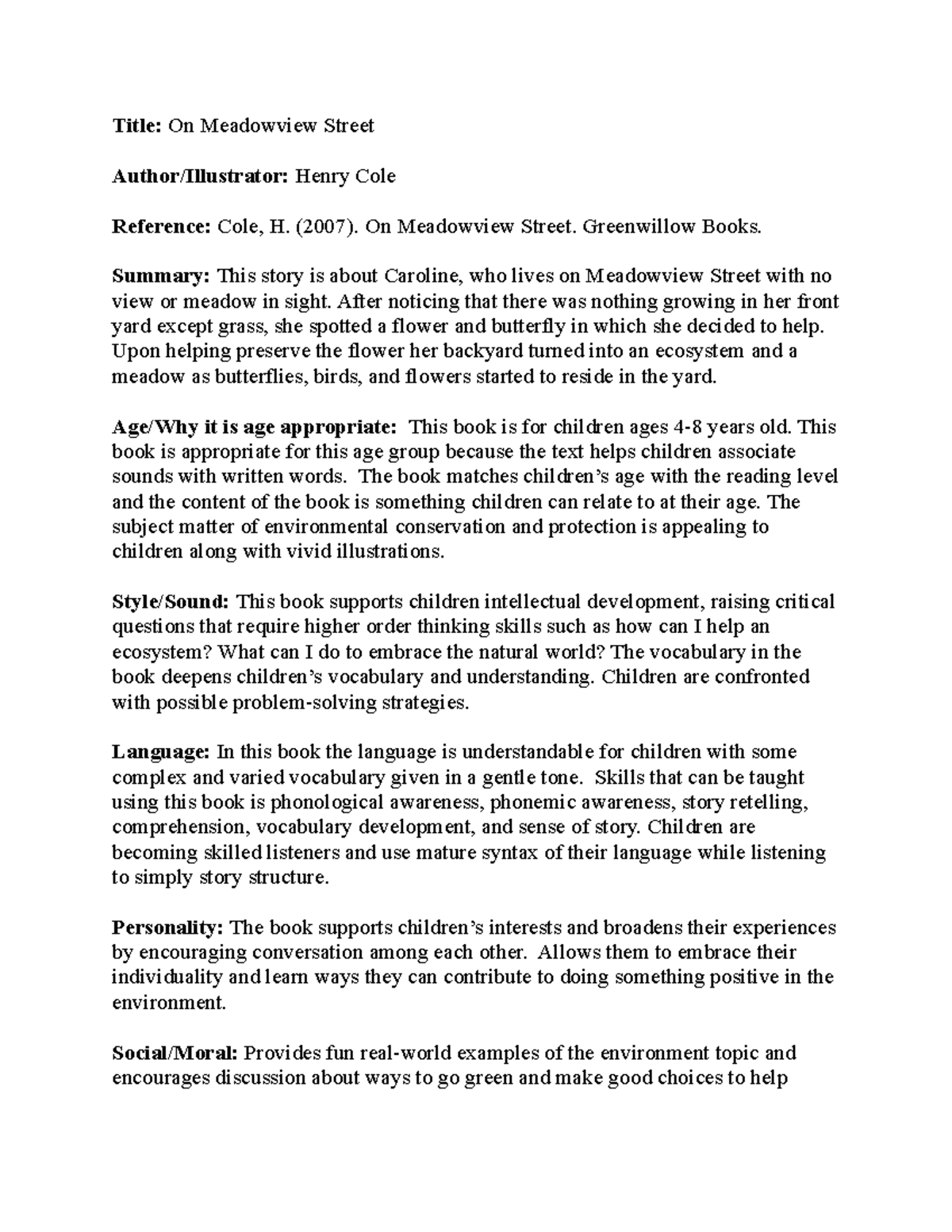 Book 12 - Book study - Title: On Meadowview Street Author/Illustrator ...