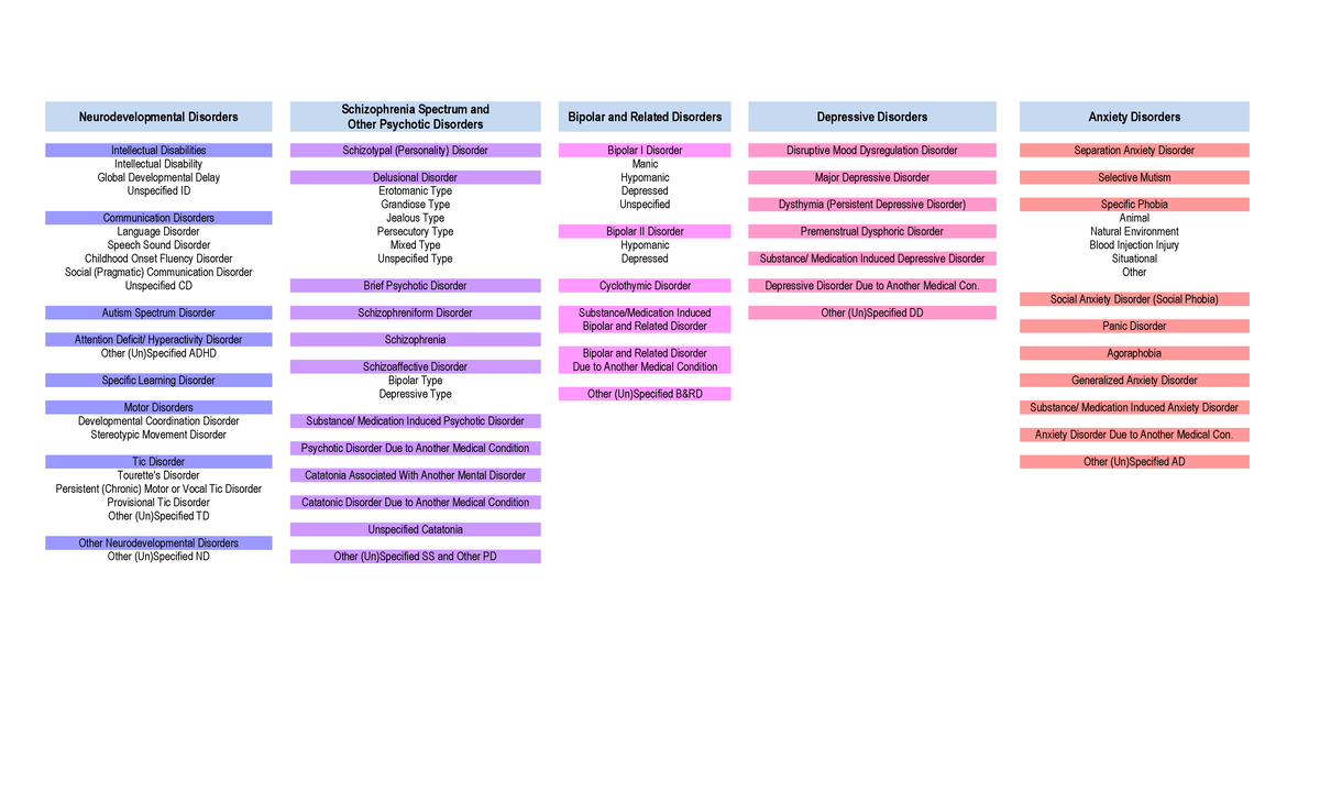 DSM 5 Disorders Summary - Neurodevelopmental Disorders Schizophrenia ...