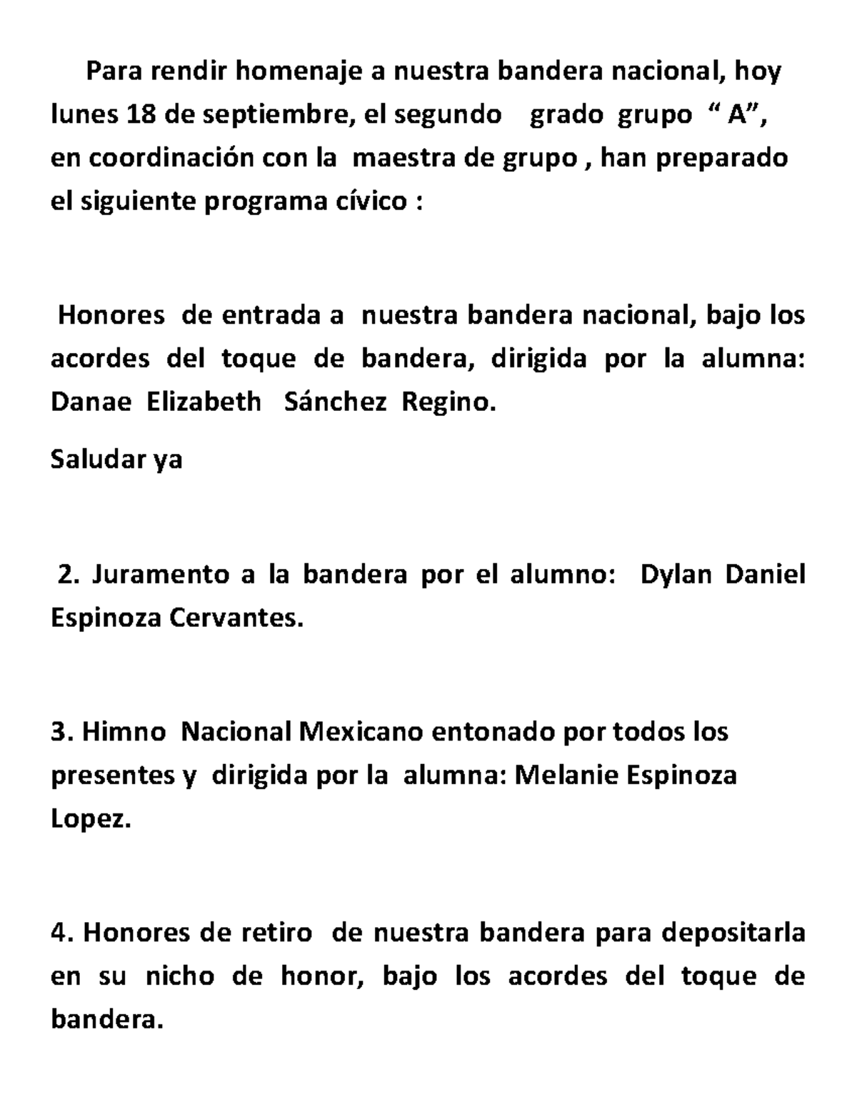 Homenaje 2° Sda Para Rendir Homenaje A Nuestra Bandera Nacional