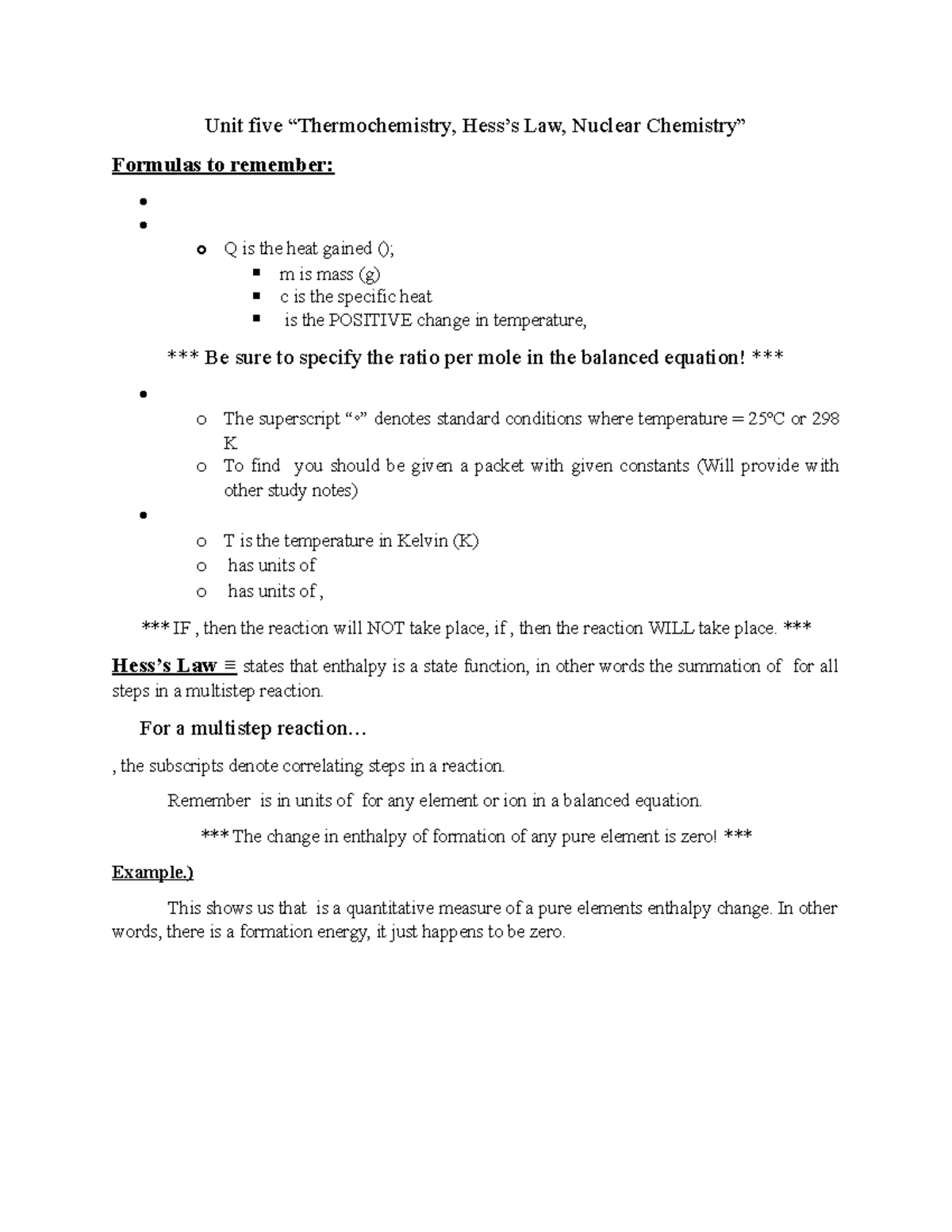 Chemistry II unit five exam study guide - Unit five “Thermochemistry ...