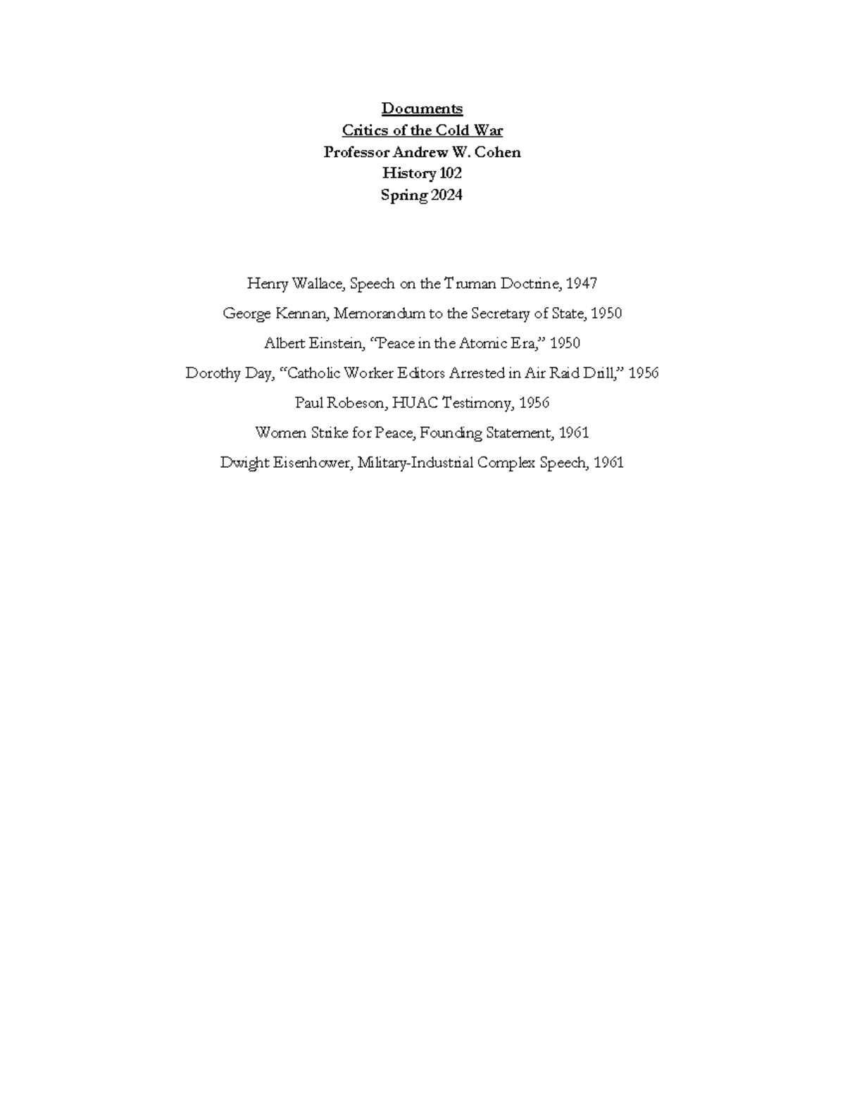Cold War readings - Notes from lecture reading - Documents Critics of ...