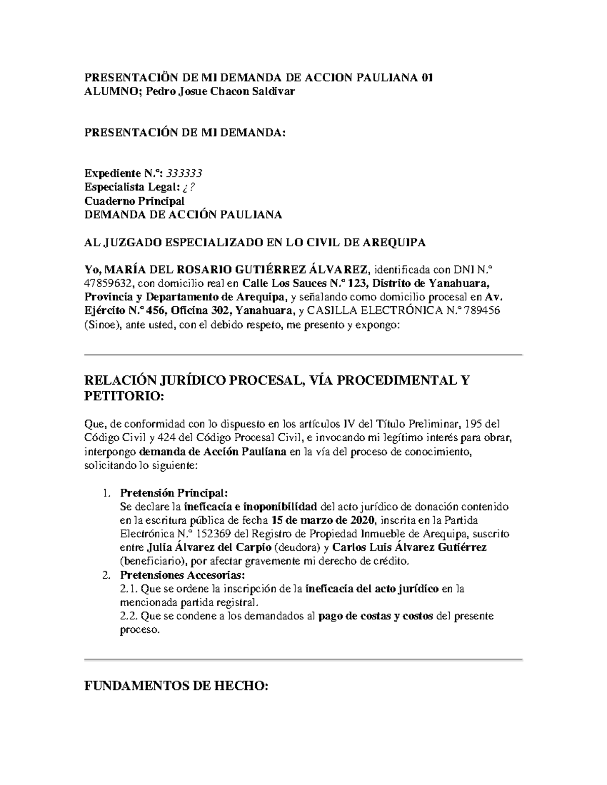 Expediente N333 - asasdasd - PRESENTACIÖN DE MI DEMANDA DE ACCION ...