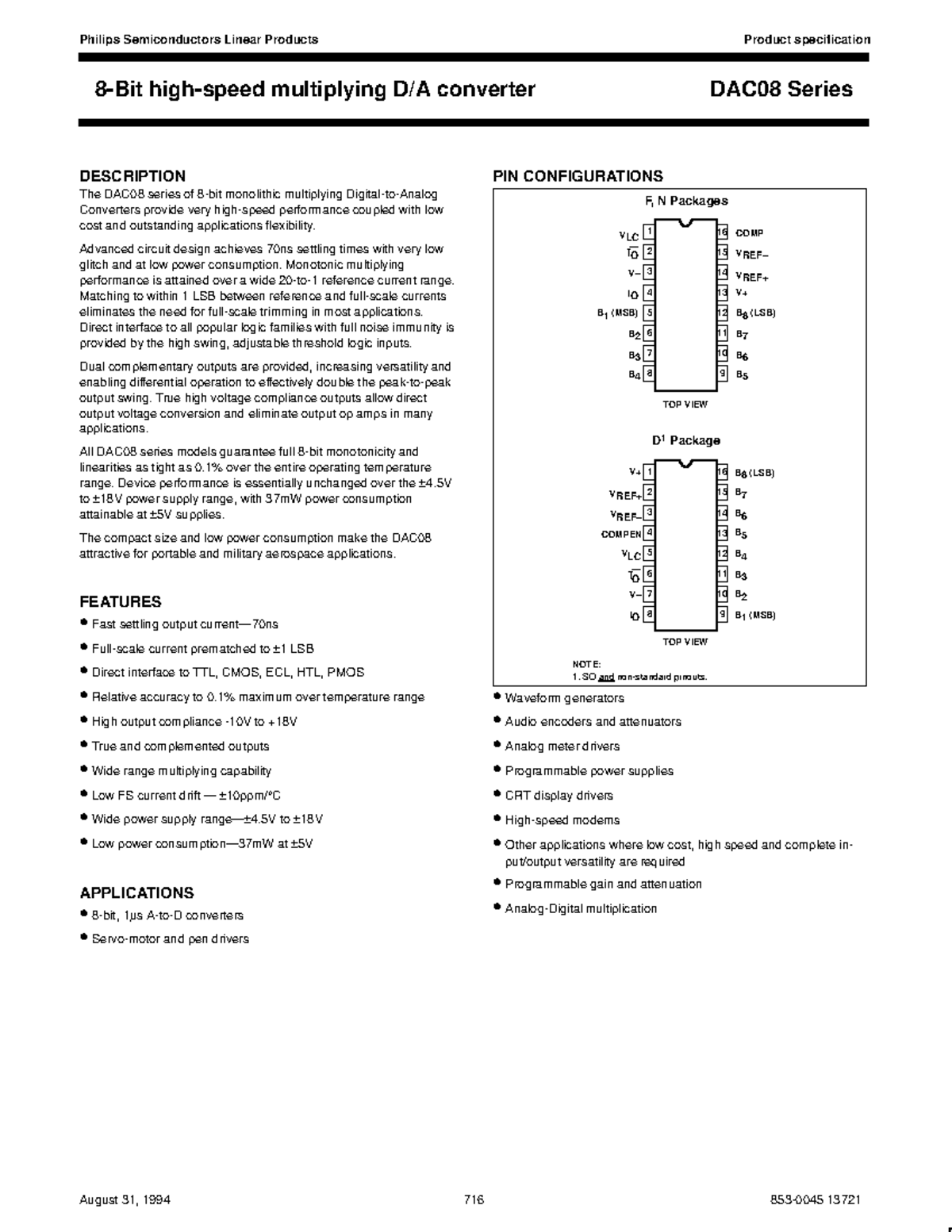 DAC09 datasheet - N/A - DAC08 Series8-Bit high-speed multiplying D/A ...