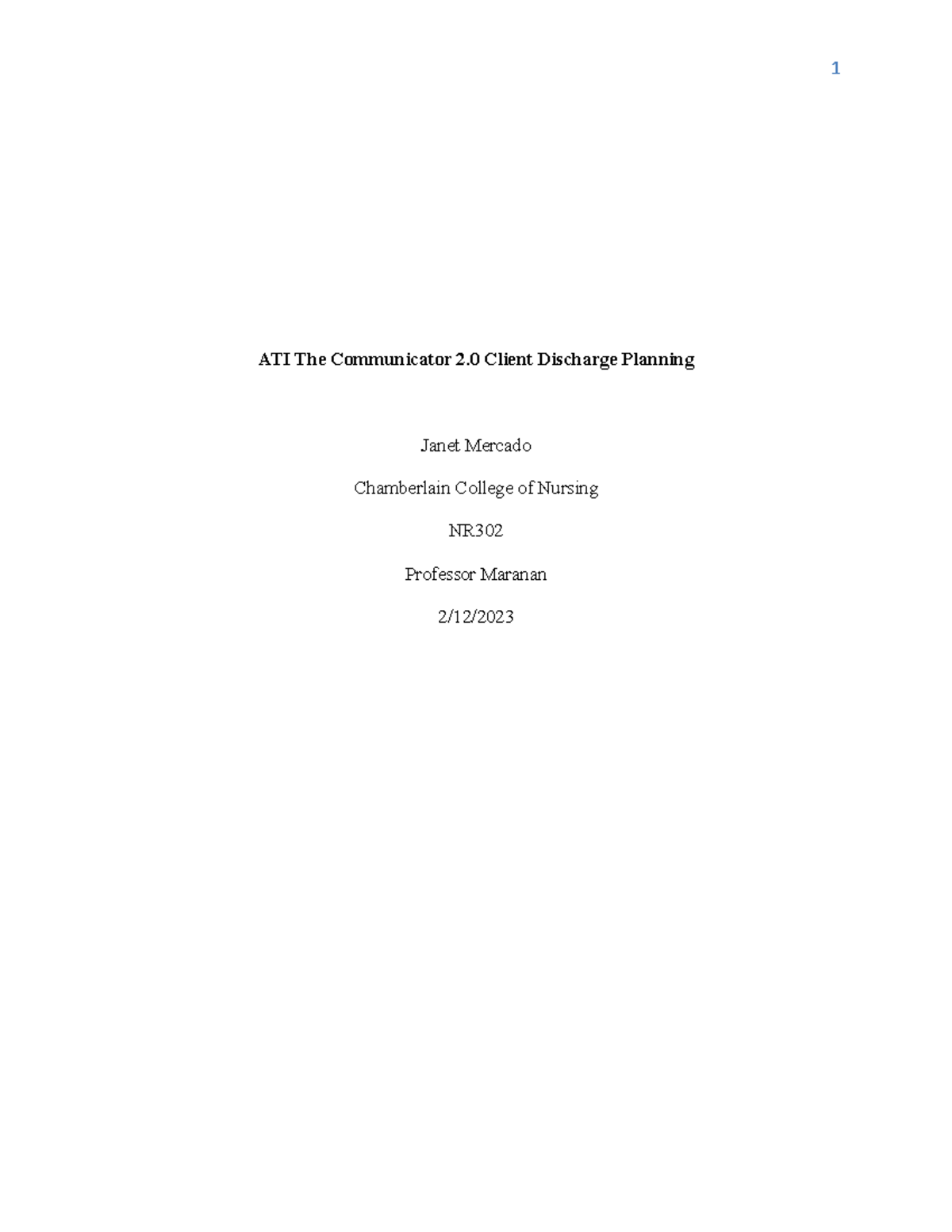 Reflection NR302 - 1 ATI The Communicator 2 Client Discharge Planning ...