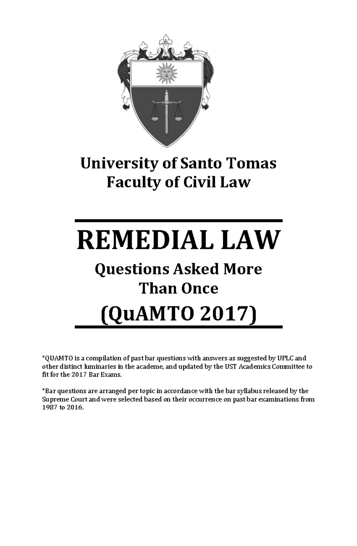 University of Santo Tomas Faculty Quamto REM - Juris Doctor - Studocu