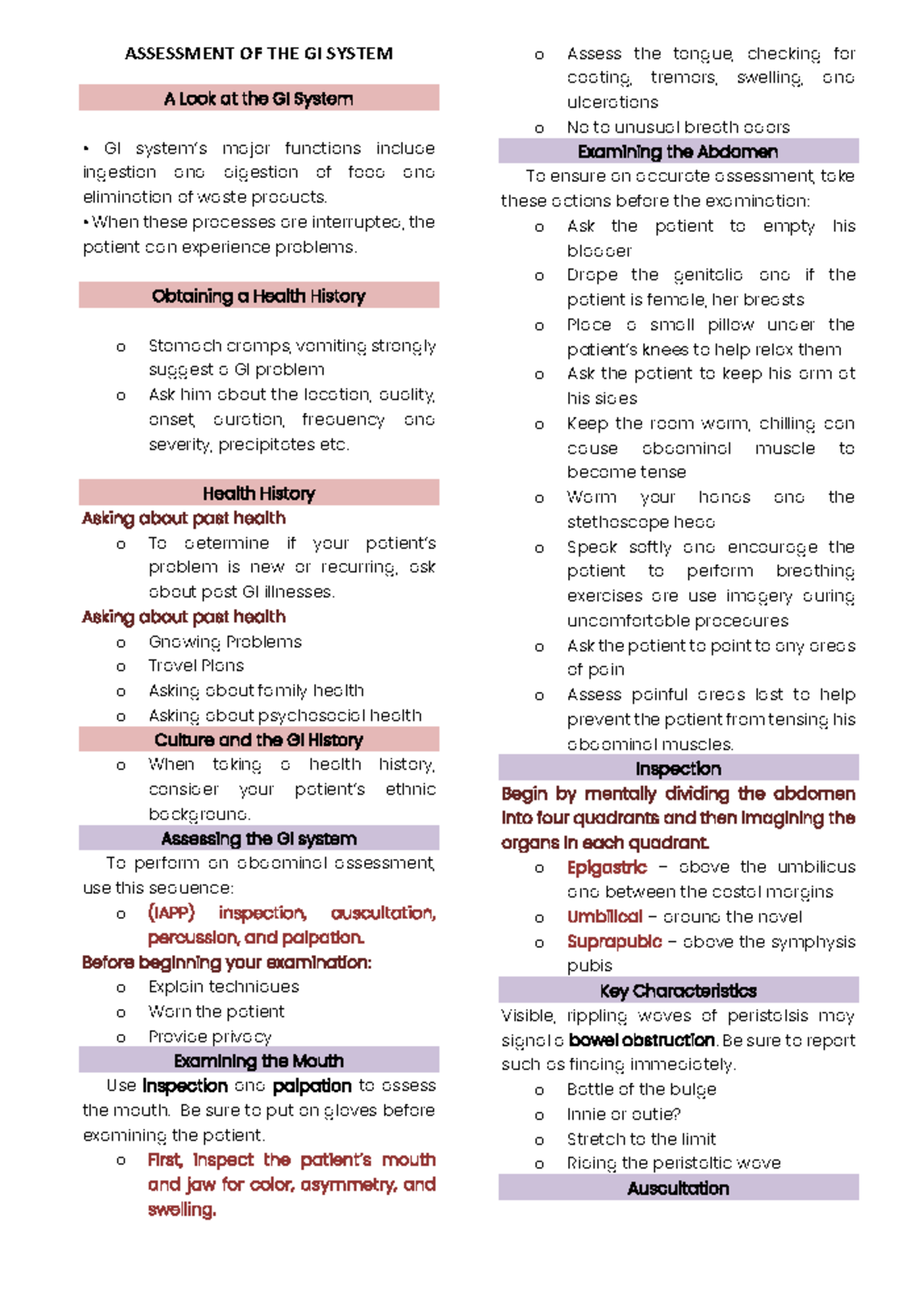 Assessment of the GI System 1 - ASSESSMENT OF THE GI SYSTEM A Look at ...