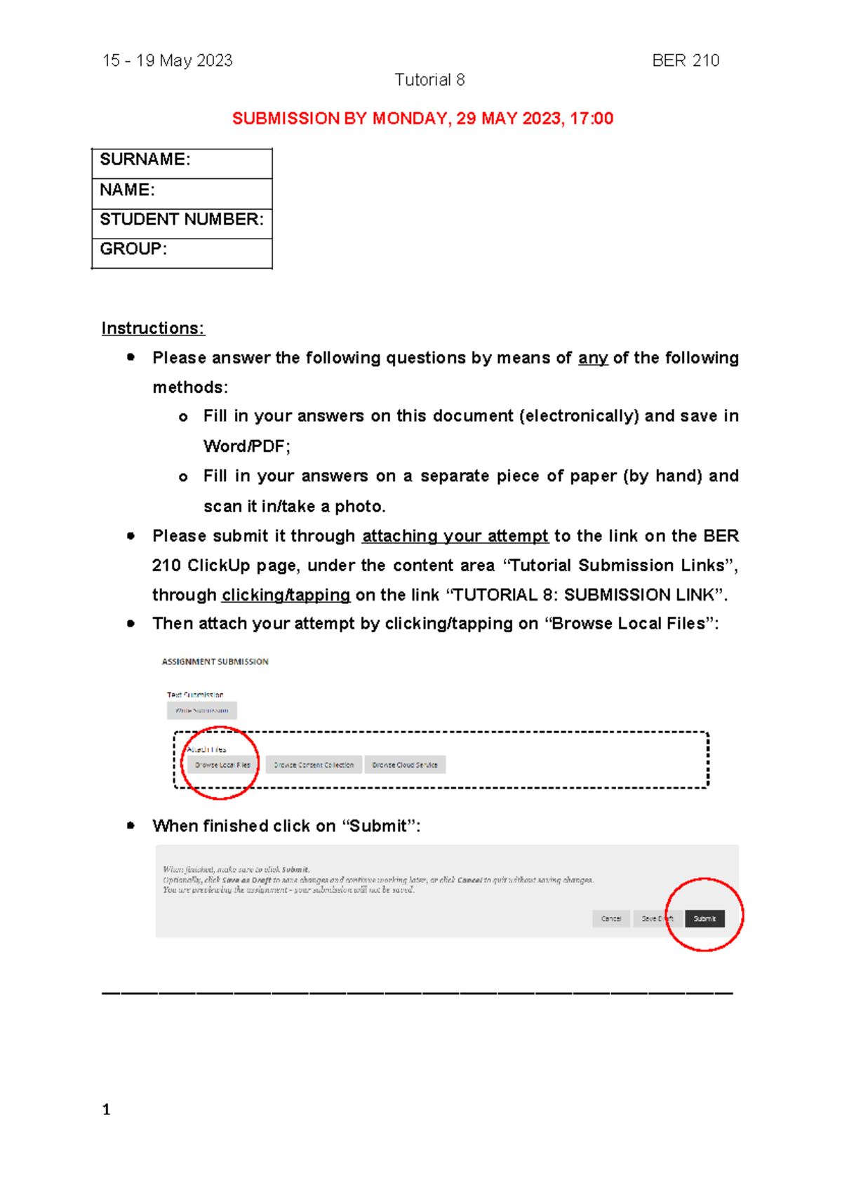 Tutorial 8 submission - Tutorial 8 SUBMISSION BY MONDAY, 29 MAY 2023 ...