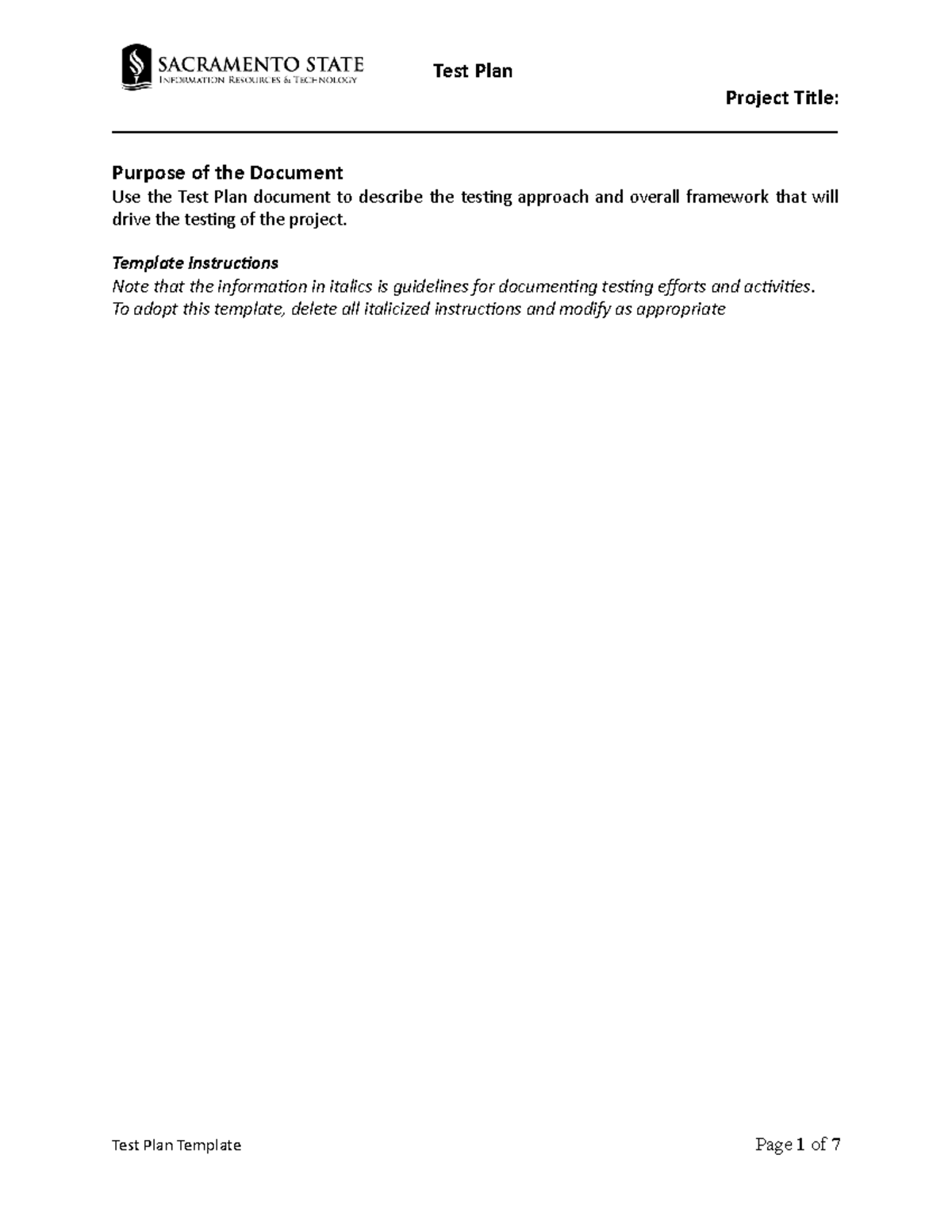 Test-plan-template - test plan to be used for final part of the ...