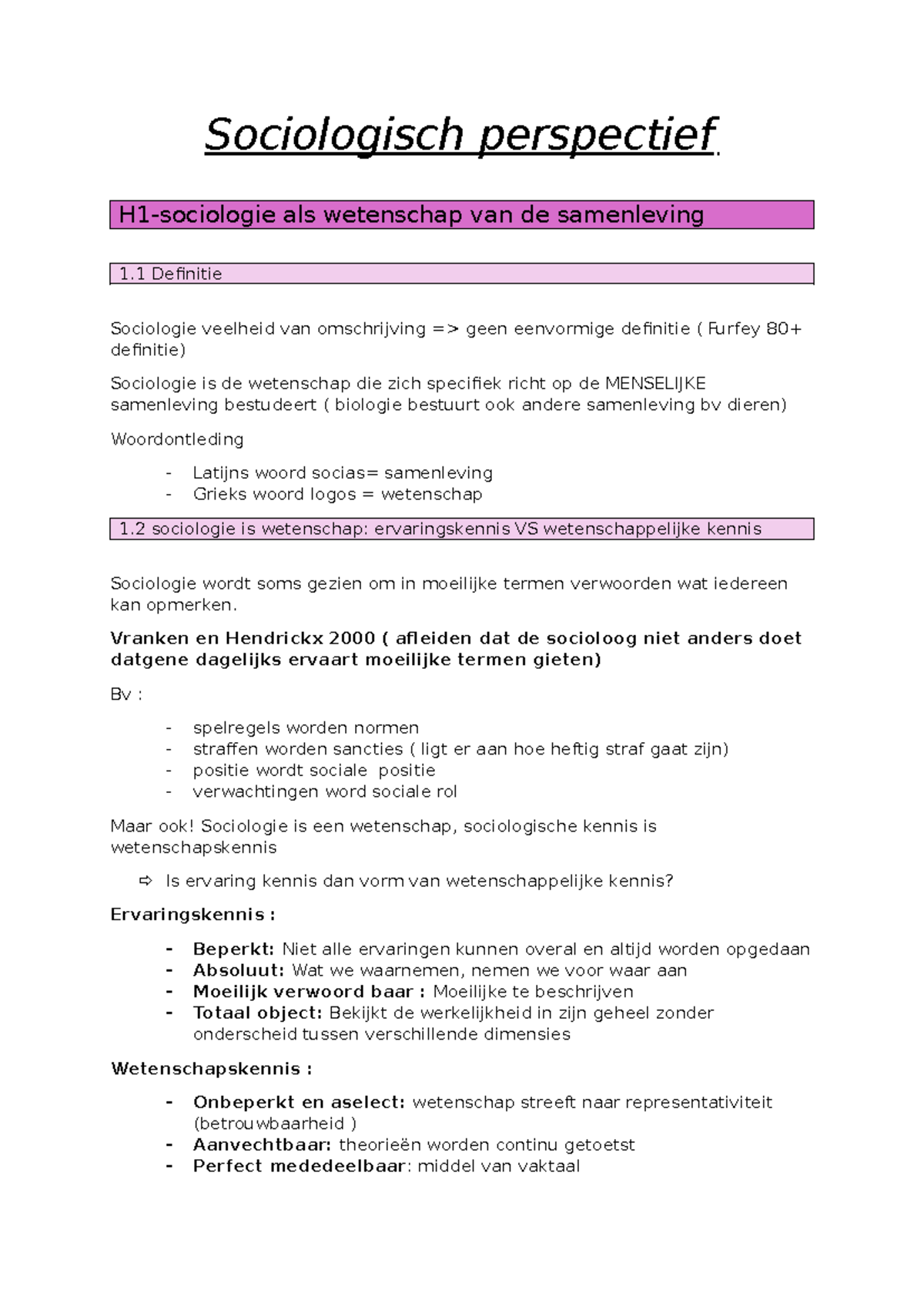 Sociologisch perspectief - Sociologisch perspectief H1-sociologie als ...