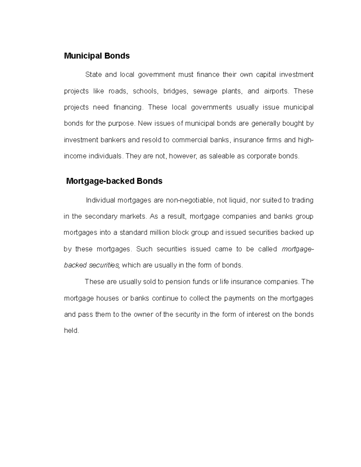 Municipal Bonds and Mortgage backed bonds - Municipal Bonds State and ...