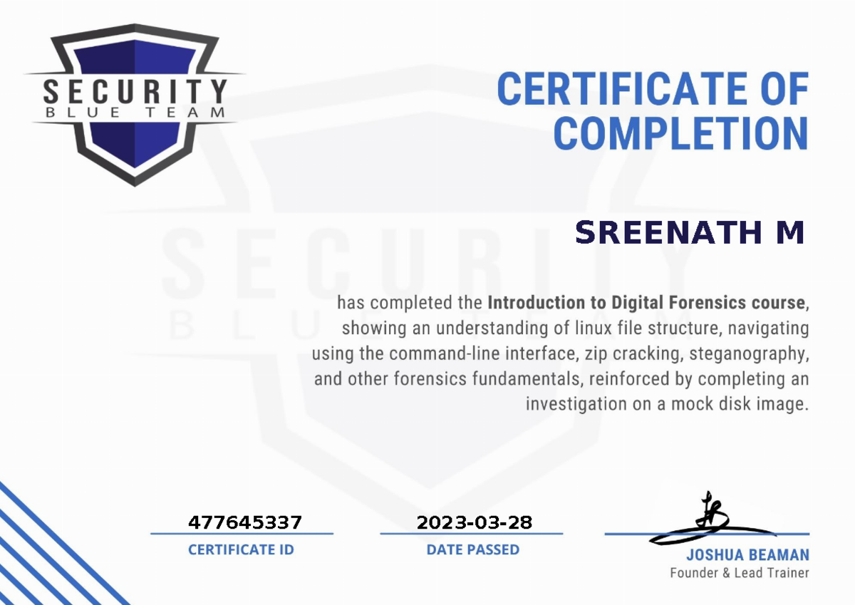 Introduction to Digital Forensics-course - 477645337 CERTIFICATE ID ...